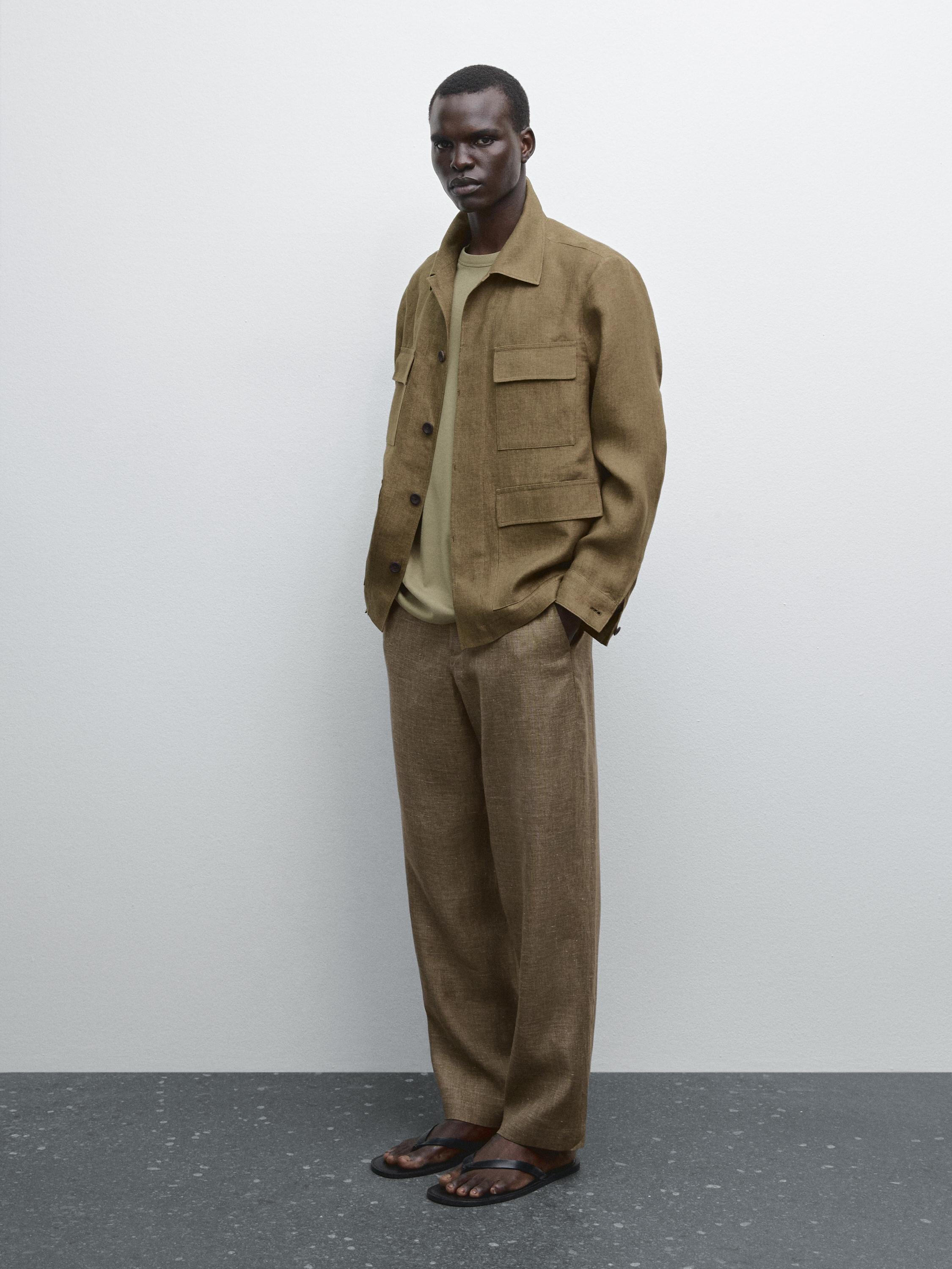 100% linen overshirt with pockets · Green · Dressy | Massimo Dutti