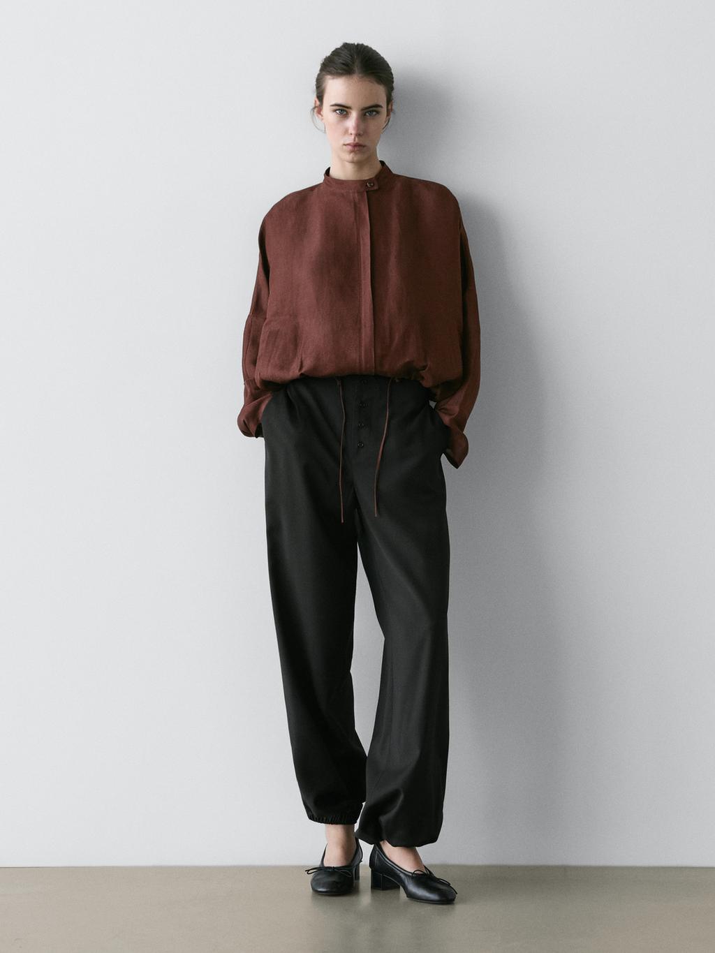 Bomber bunda z ľanovej zmesi · Hnedá · Kabáty A Bundy | Massimo Dutti