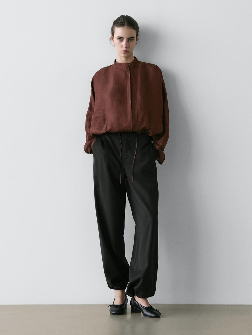 Bomber bunda z ľanovej zmesi · Hnedá · Kabáty A Bundy | Massimo Dutti