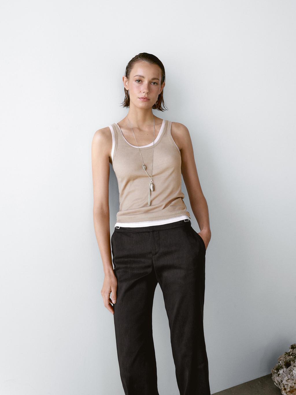 100% cotton double-strap top · Mink, Brown · Circular | Massimo Dutti