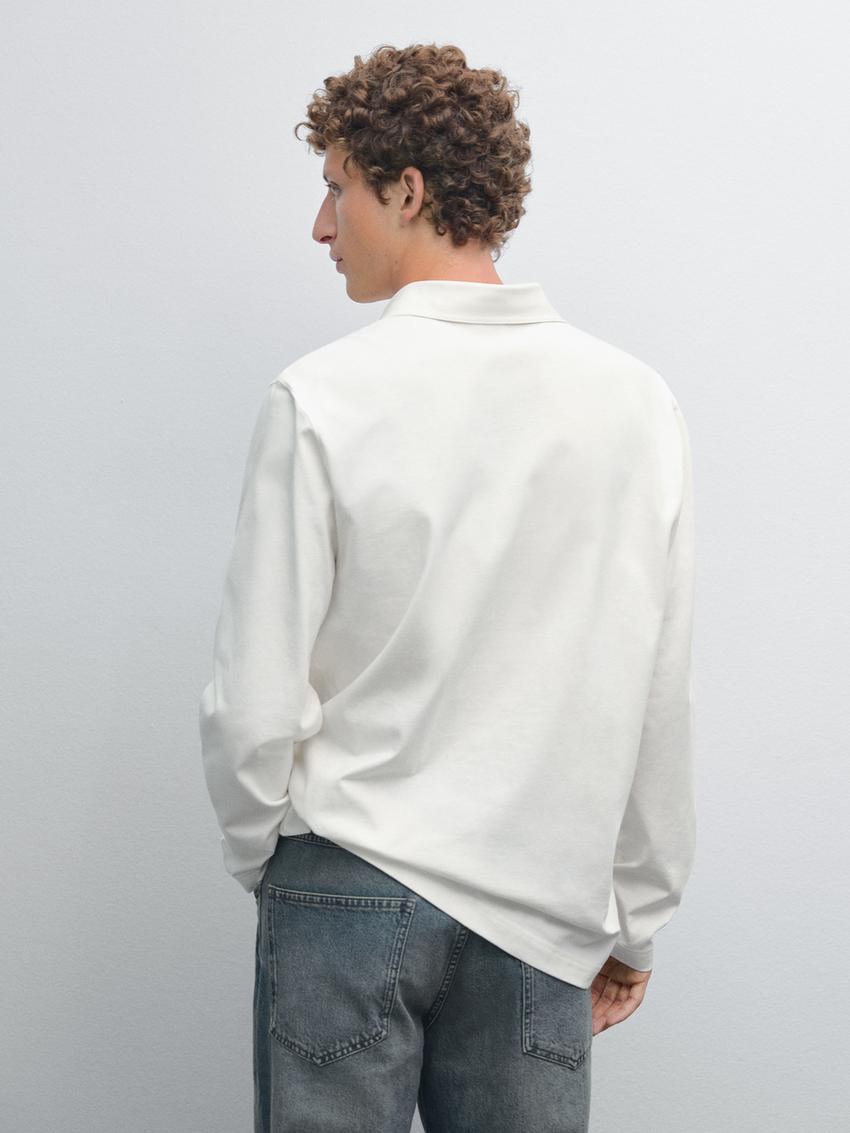 Bluzë polo me mëngë të gjata 100% pambuk · Krem · Polo Shirts | Massimo ...