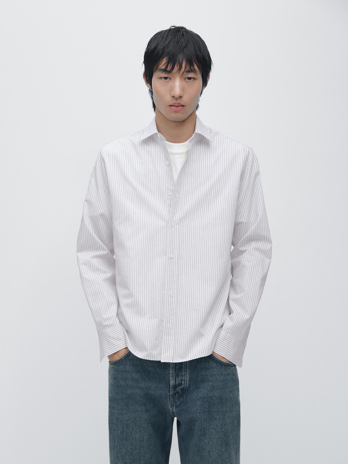 Gestreept overhemd van katoenmix · Blauw · Overhemden | Massimo Dutti