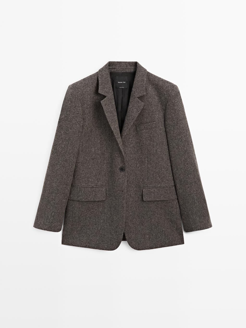 Knickerbocker yarn effect suit blazer · Chocolate · Dressy | Massimo Dutti