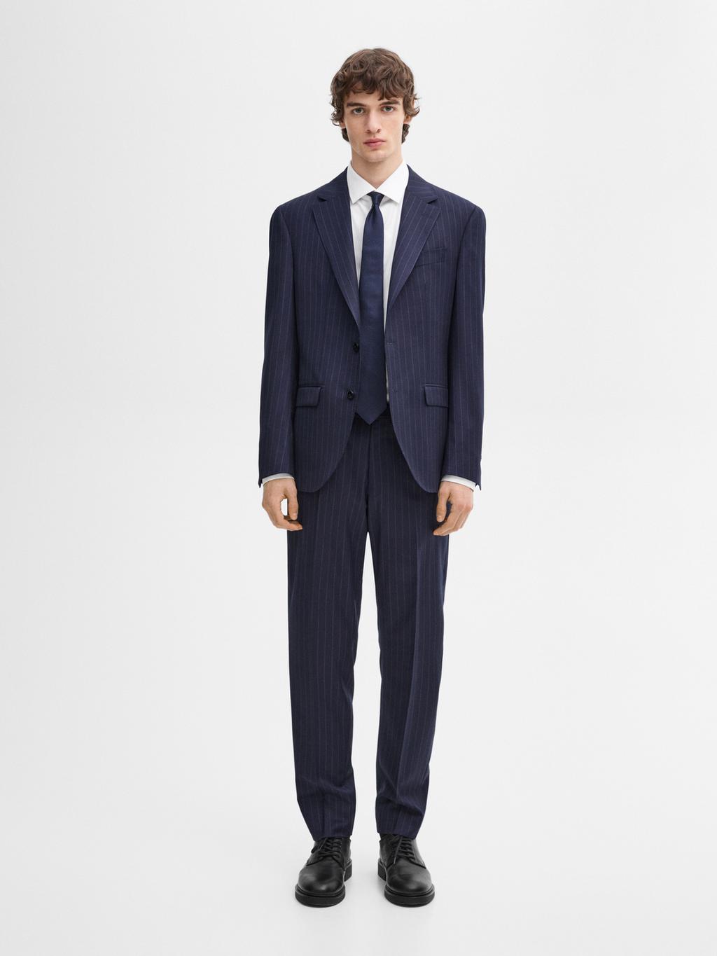 100% wool striped suit trousers · Navy Blue · Dressy | Massimo Dutti