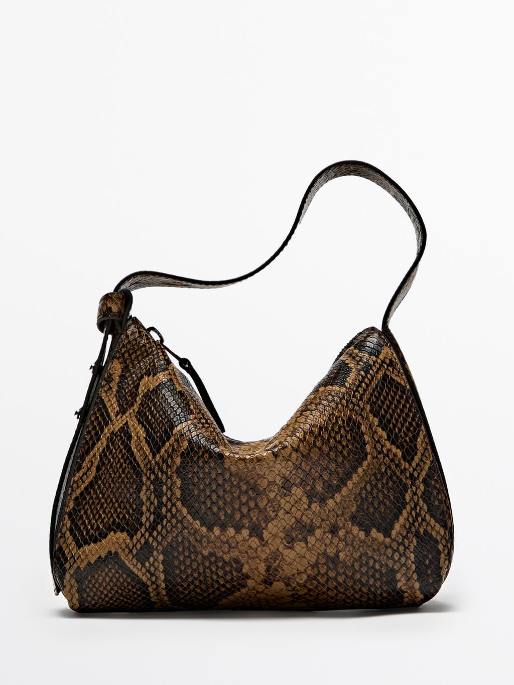 Small animal print shoulder bag · Brown · Leather Outerwear | Massimo Dutti