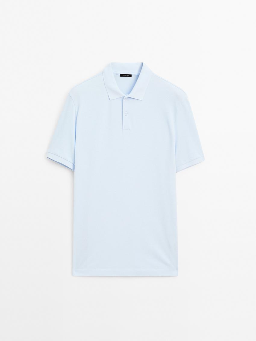 Polo micro structure pique cotton · Light Blue, White, Navy Blue ...