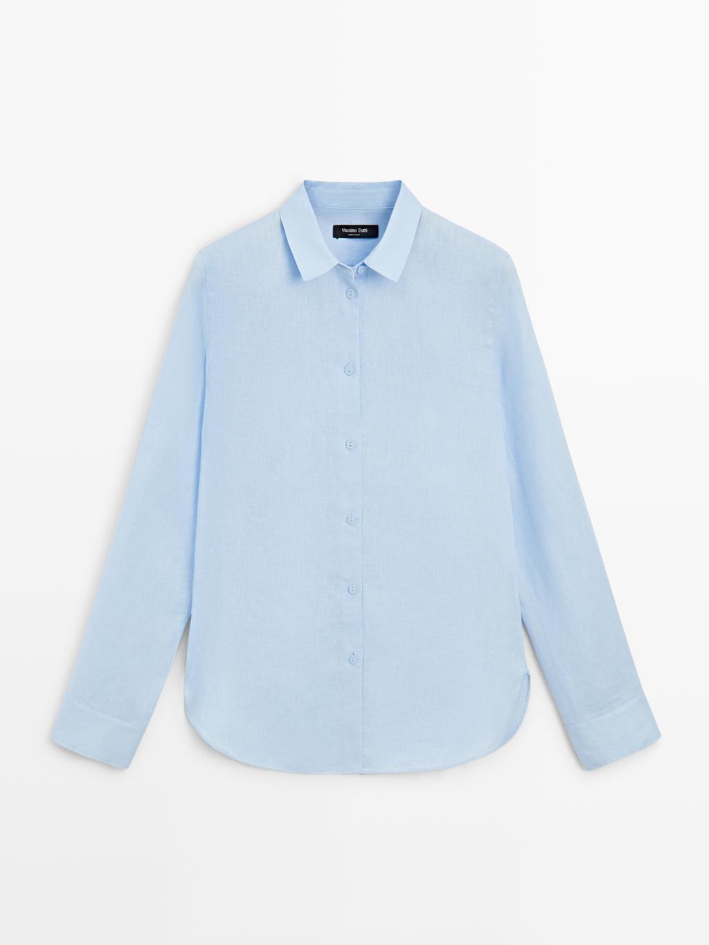 Camisa fluida lino · Celeste, Blanco, Negro · Camisería | Massimo Dutti