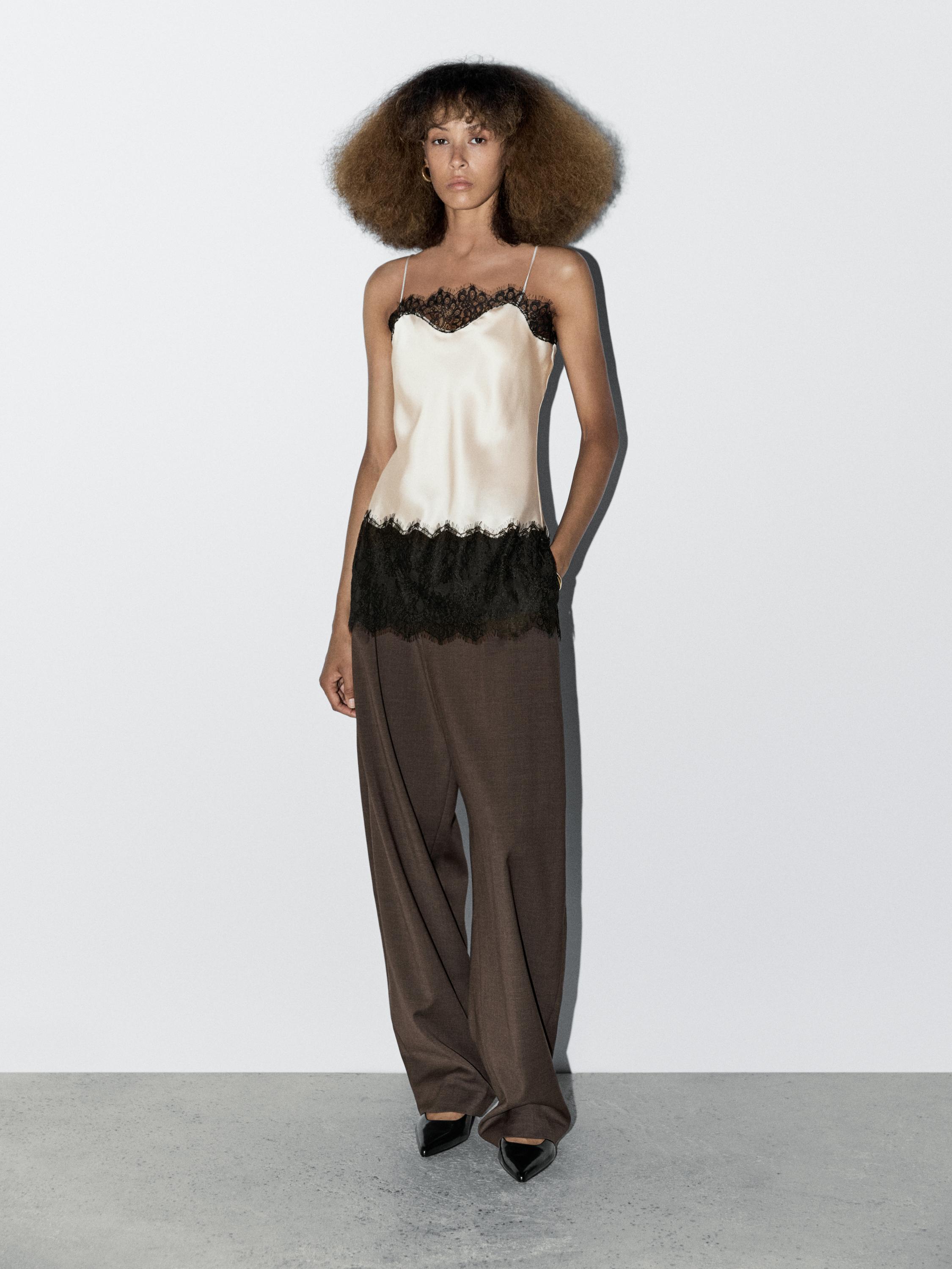 Satin-effect camisole top - STUDIO · Cream · Topsâ Andâ Others | Massimo Dutti