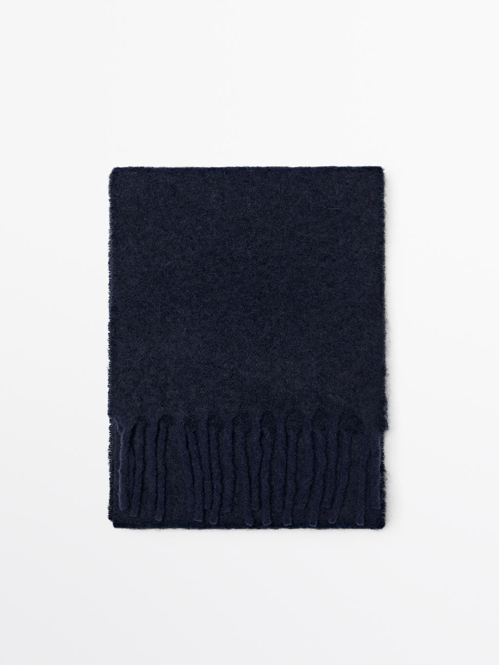 Fringed alpaca and wool blend scarf · Navy Blue, Brown, Grey · Scarves ...