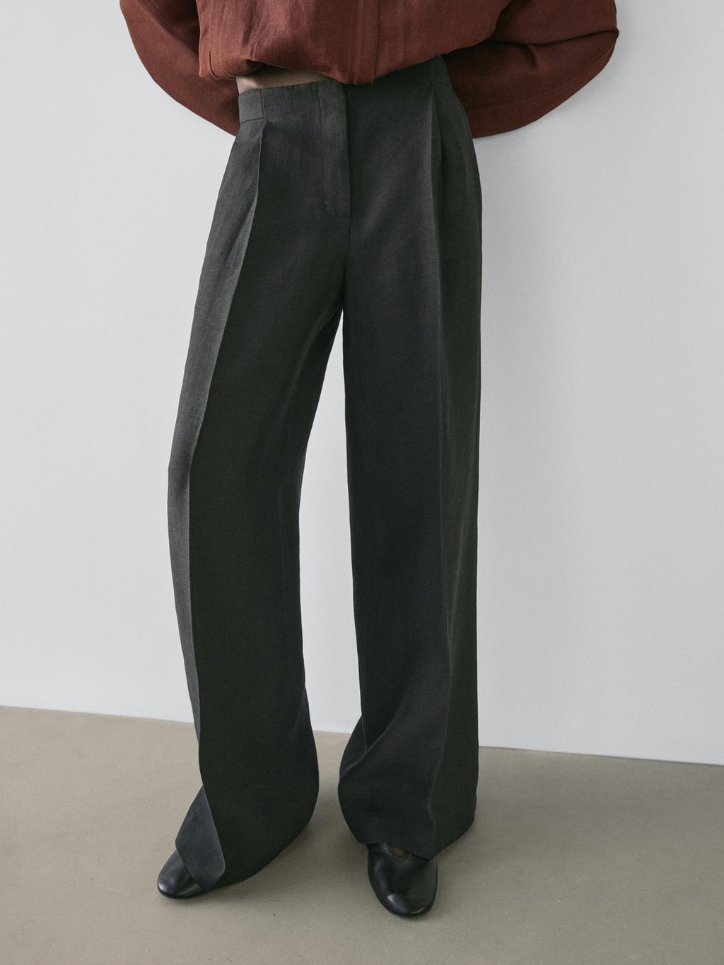 Pantalón traje fluido lino · Negro · Pantalón | Massimo Dutti