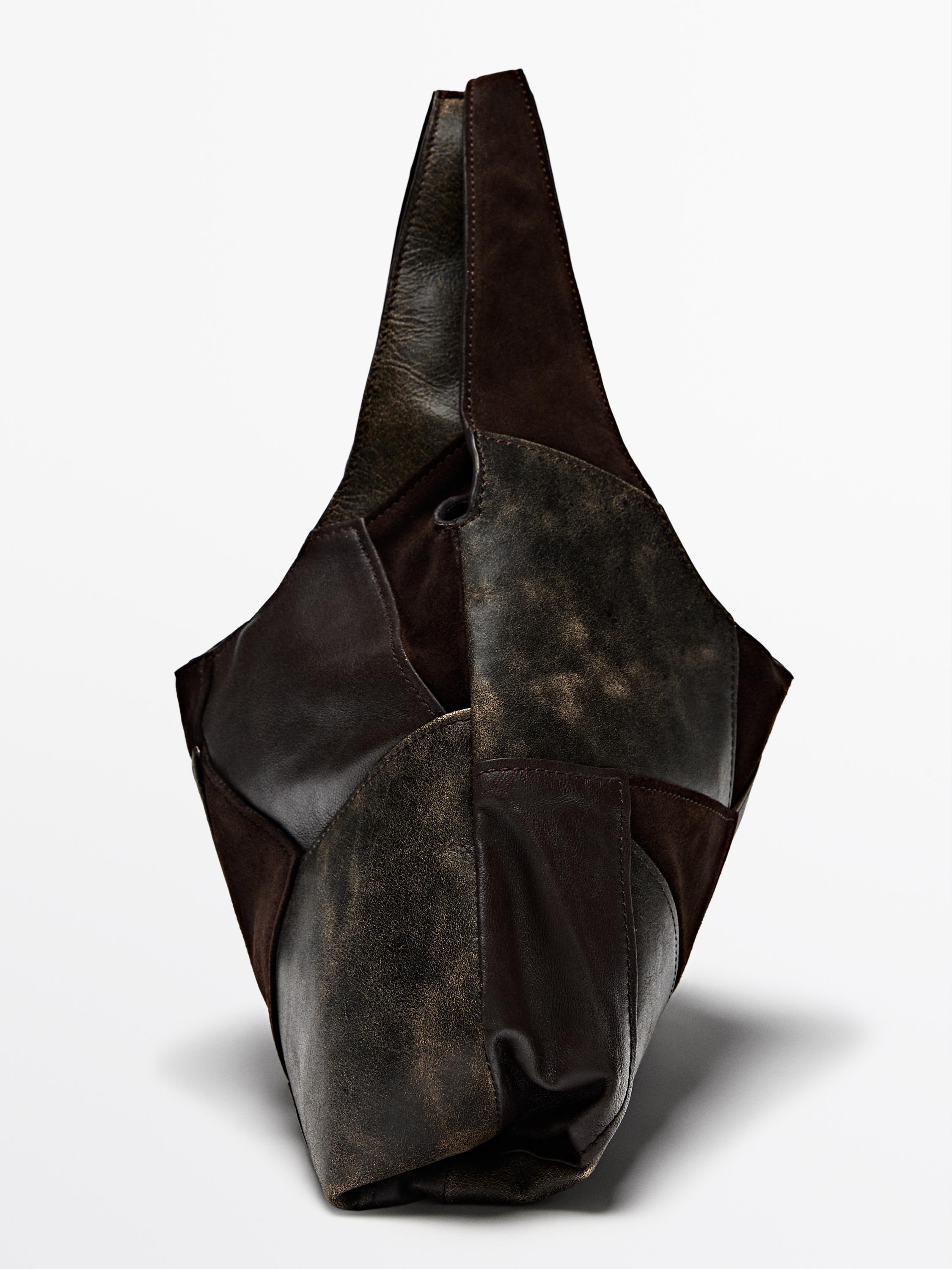 Mid-size patchwork suede leather bag · Brown · Bagsâ Andâ Backpacks ...