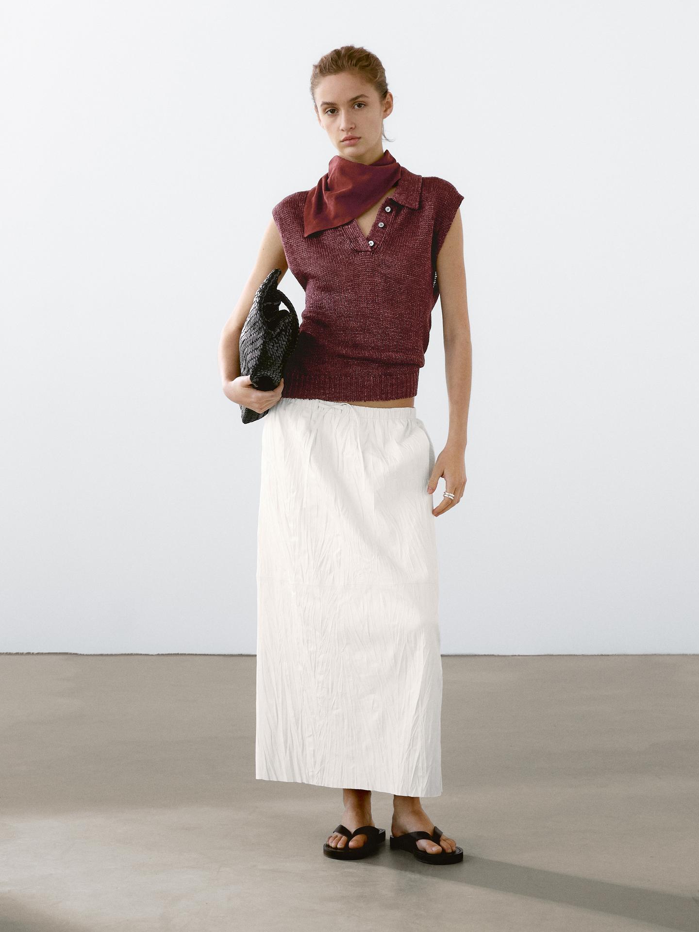 100% linen faded-effect knit top · Maroon · Dressy | Massimo Dutti