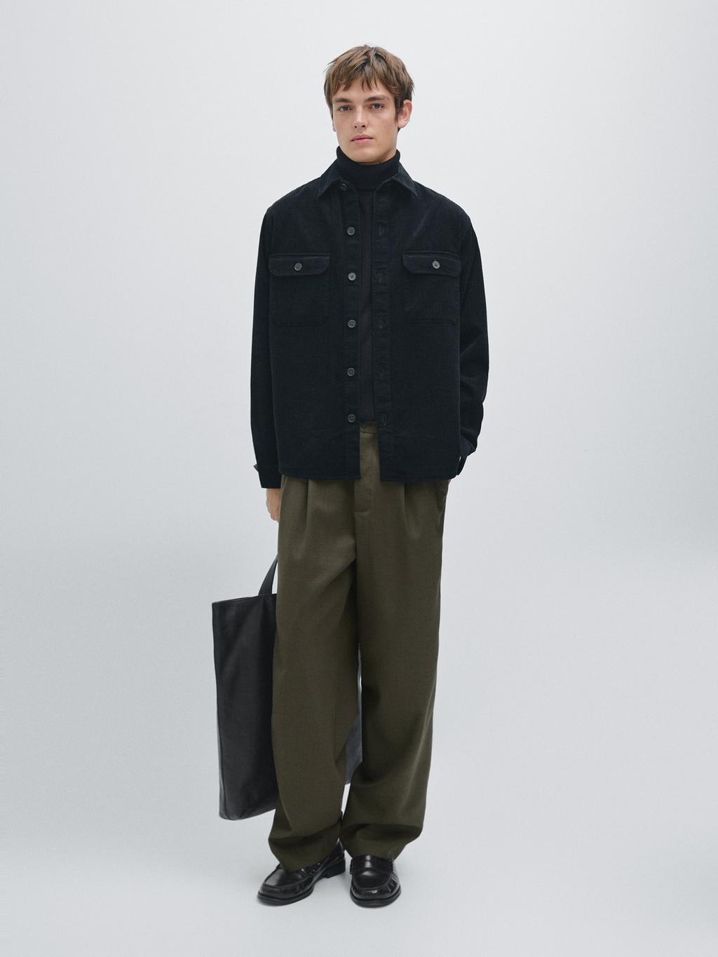 Corduroy overshirt with pockets · Navy Blue, Green · Small Leather ...