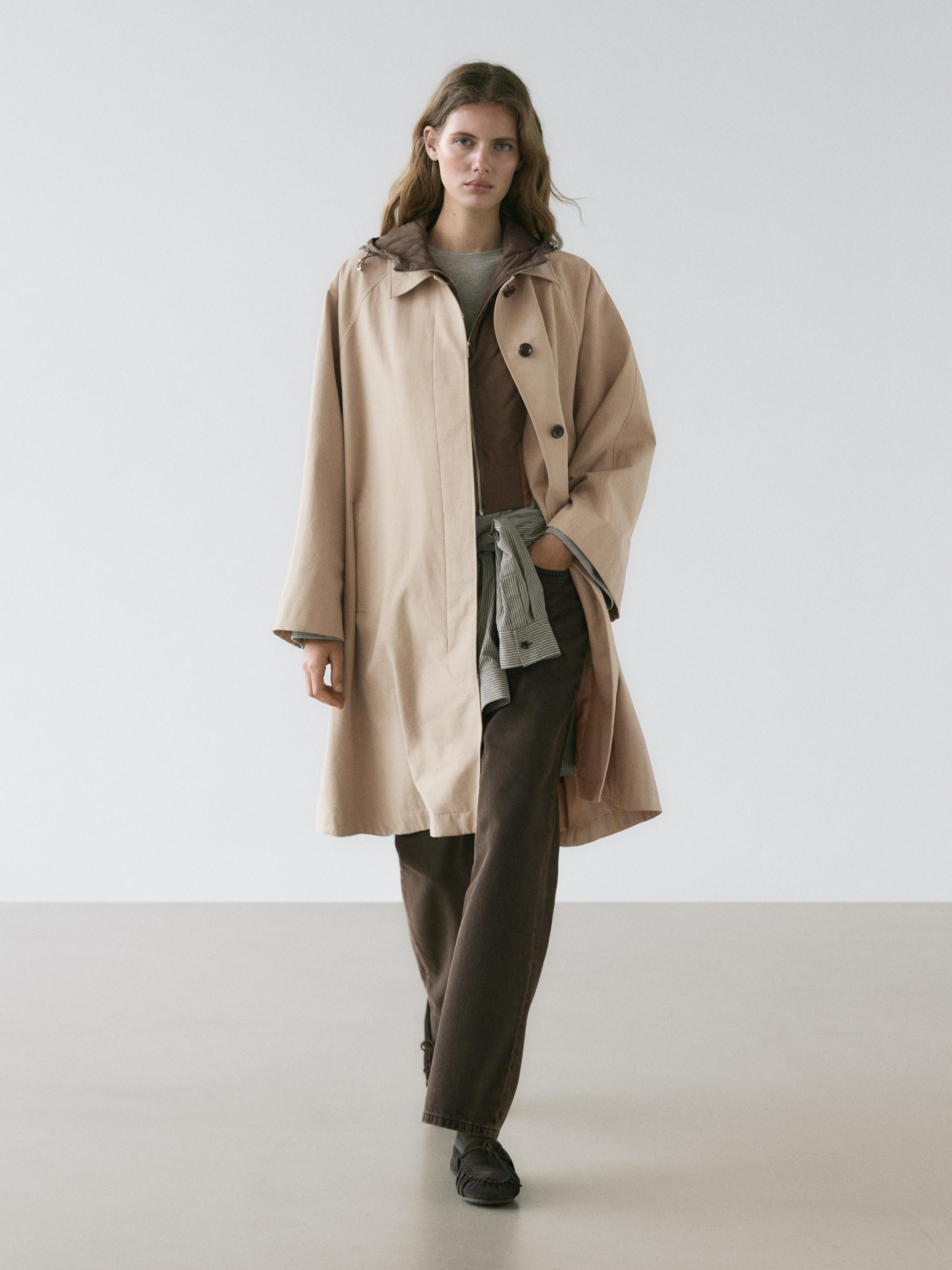 Baloner poput pelerine s kapuljačom · Bež · Coats | Massimo Dutti