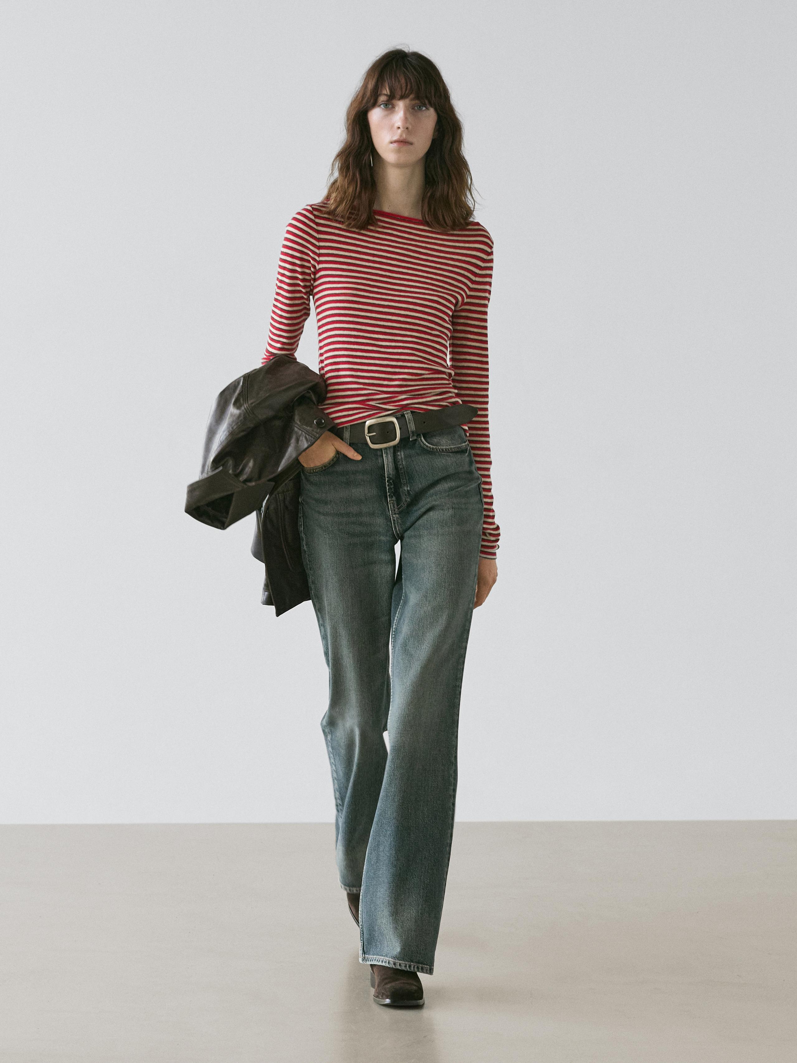 Camiseta manga larga rayas · Rojo · Circular | Massimo Dutti