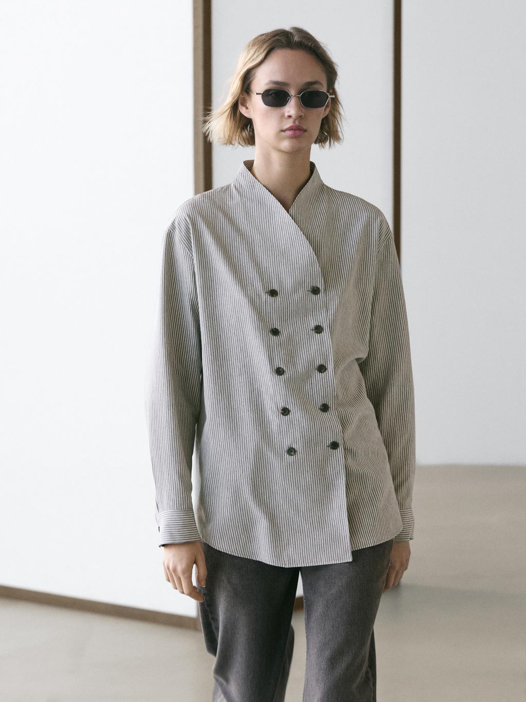 Striped flowing shirt with button details · Grey · Shirts | Massimo Dutti