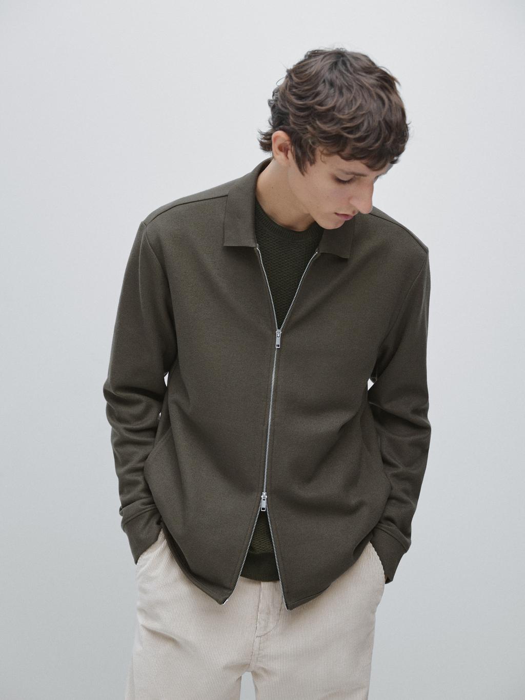 Veste fermeture Éclair avec col · Olive, Bleu Marine | Massimo Dutti