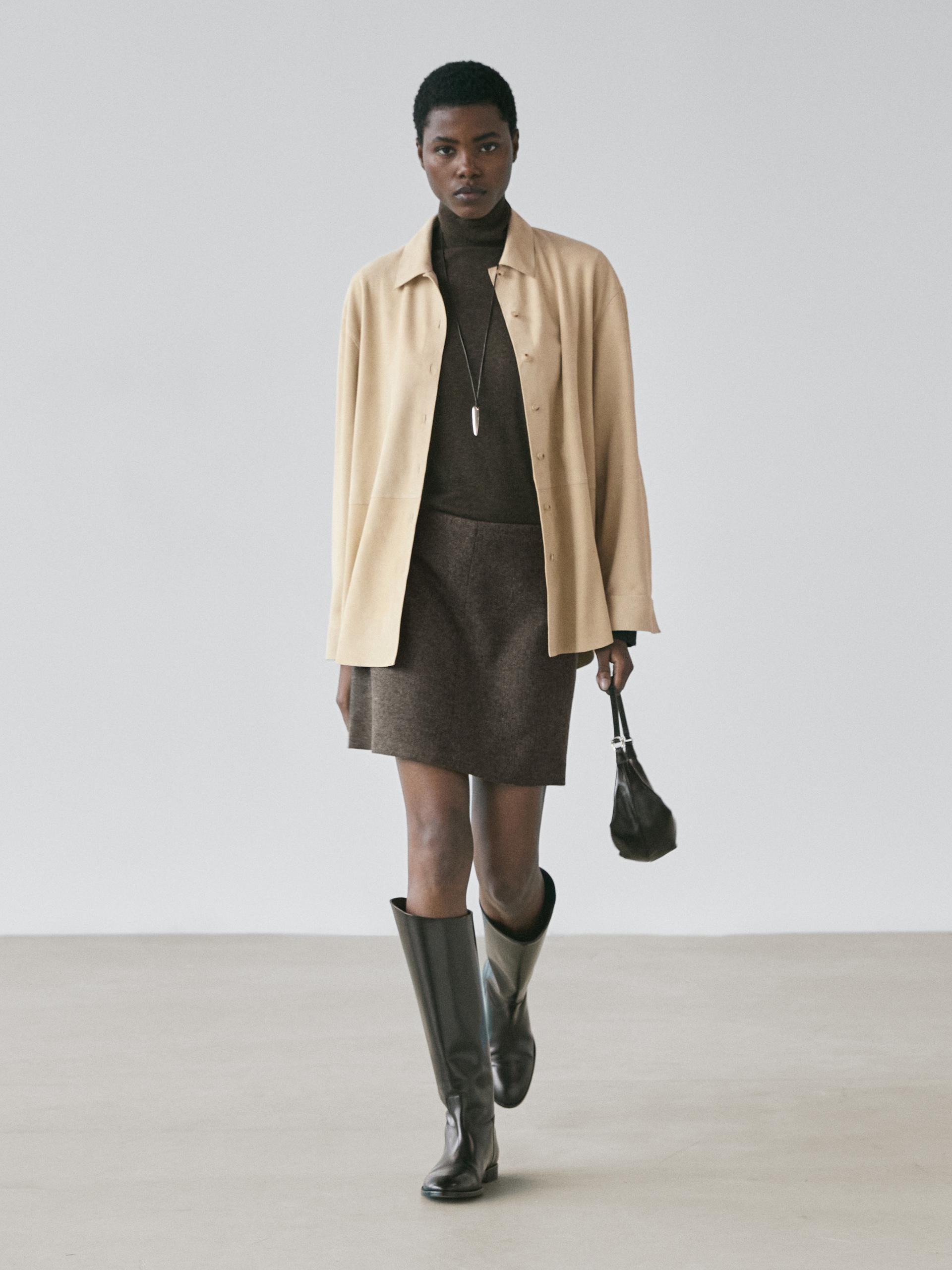 Falda mini mezcla lana · Chocolate · Lentes De Sol | Massimo Dutti