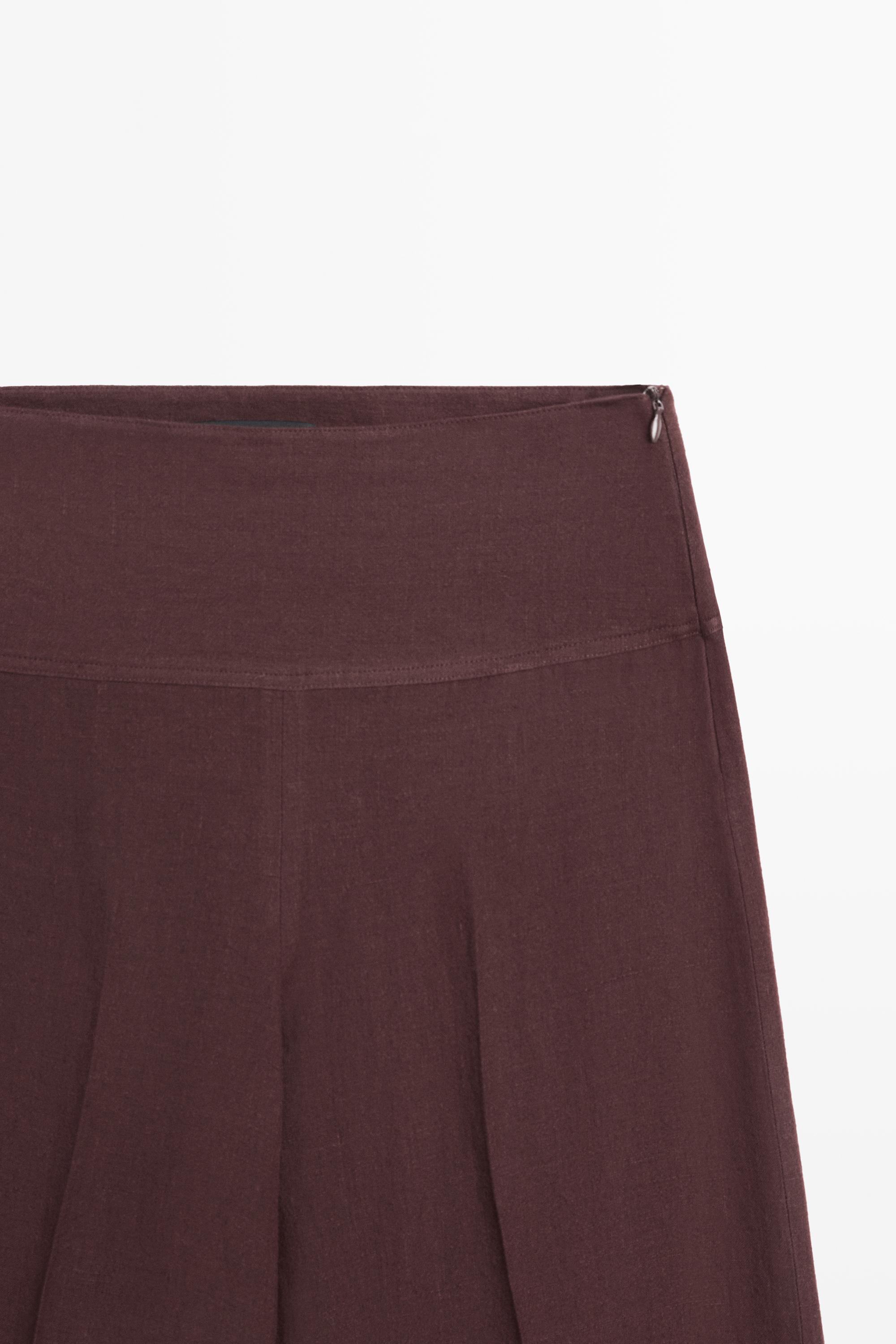 Quần ống loe cạp vừa 100% vải lanh · Nâu Sẫm · Trousers | Massimo Dutti