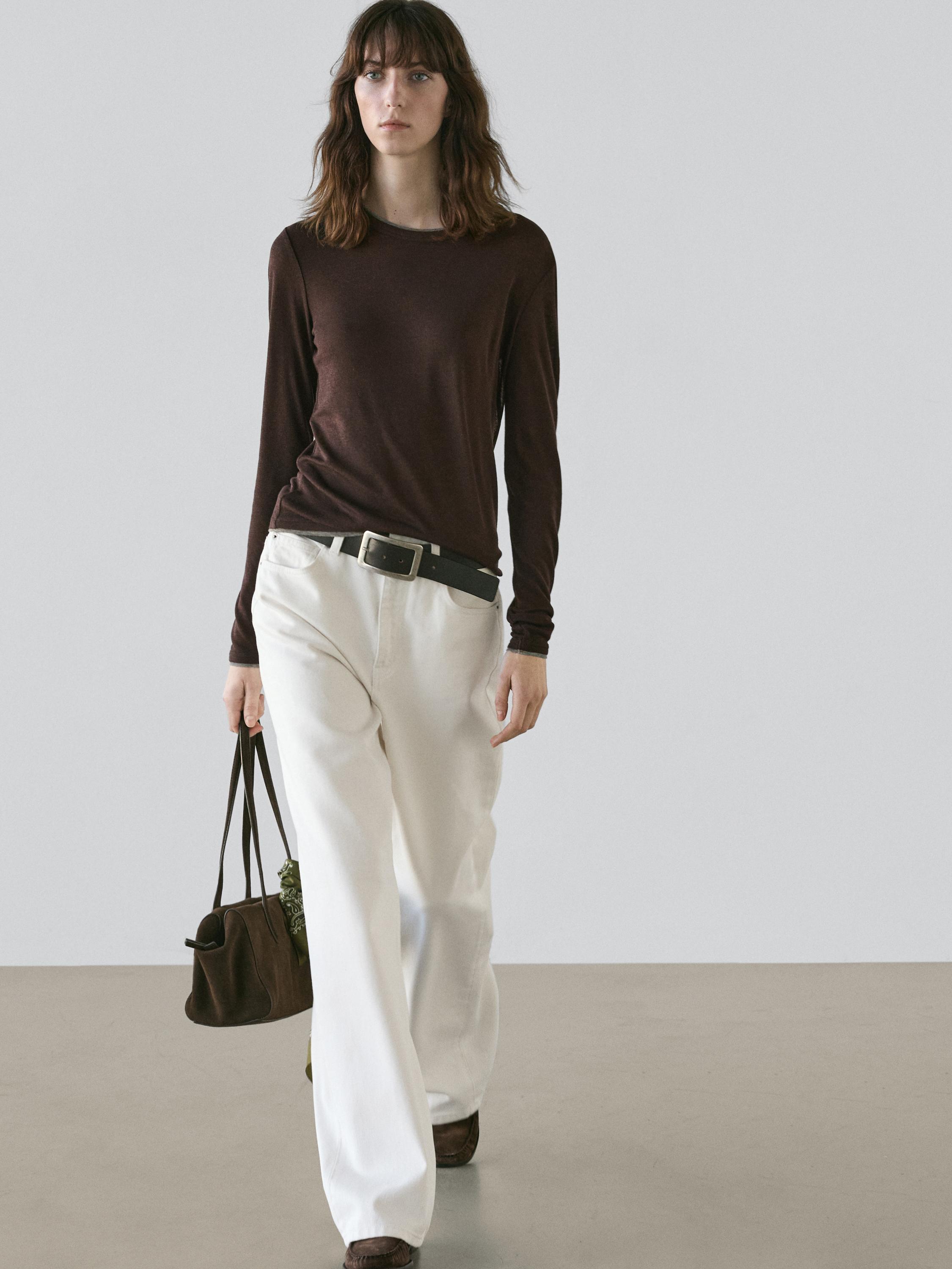 Camiseta manga larga acabado doble · Marrón · Circular | Massimo Dutti