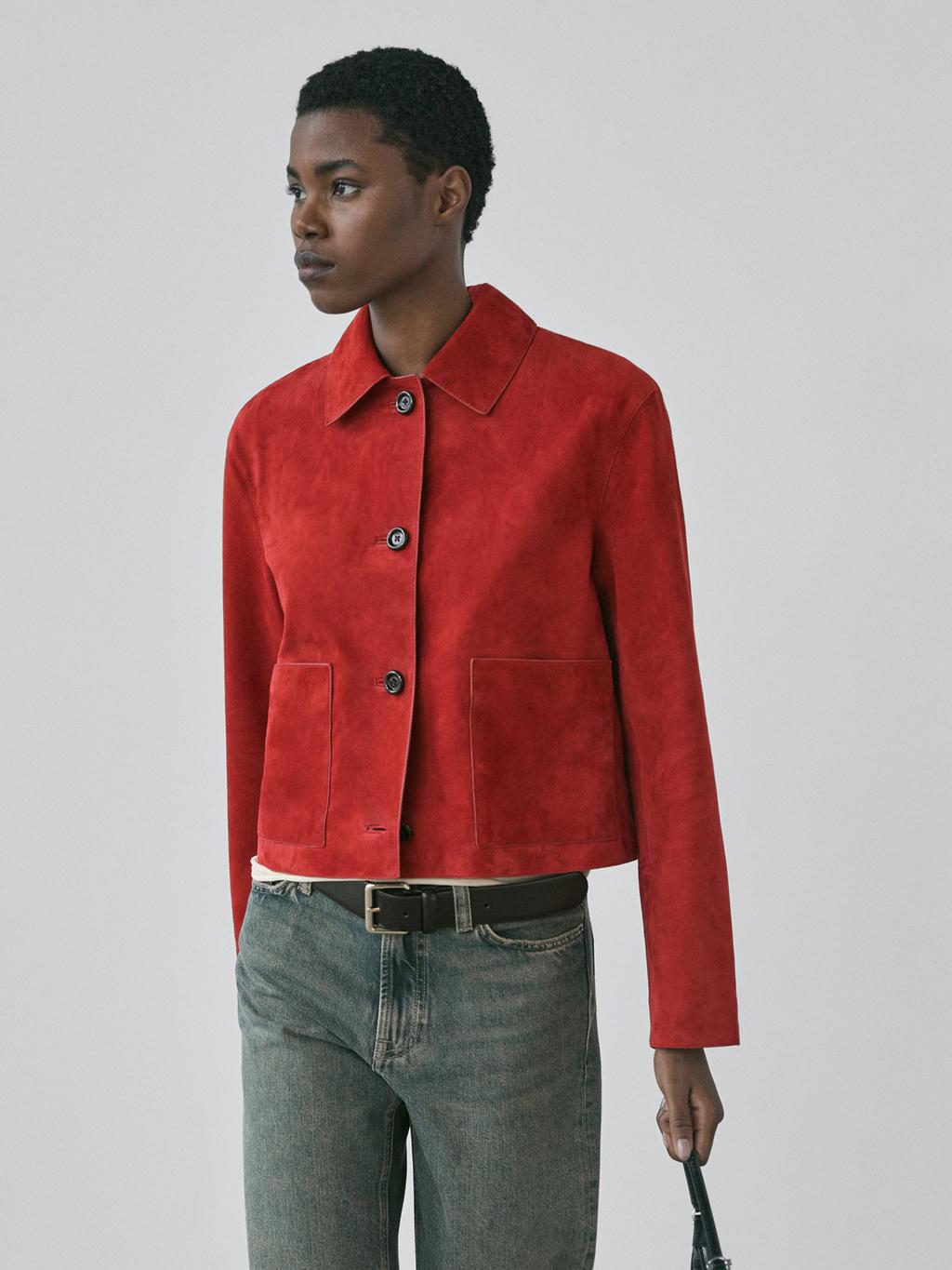 Jaqueta curta pell ant · Vermell · Vestits | Massimo Dutti