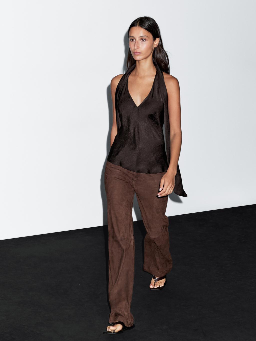 Flowing top with tie detail · Brown · Shirts | Massimo Dutti