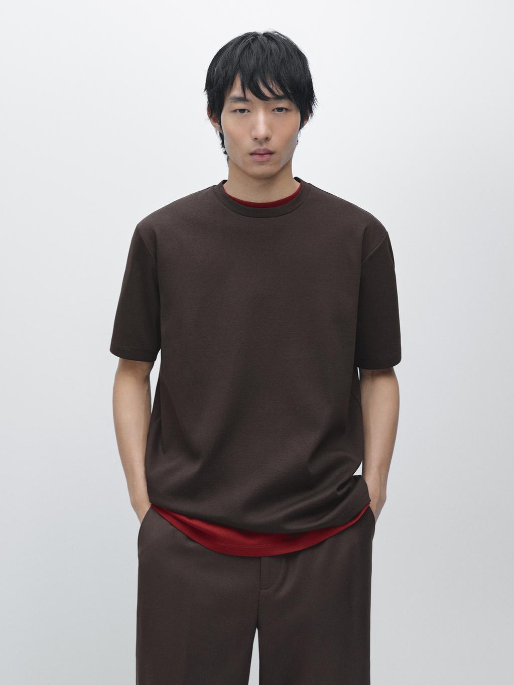 Camiseta manga corta 100% algodón · Marrón, Rojo · Camiseta | Massimo Dutti