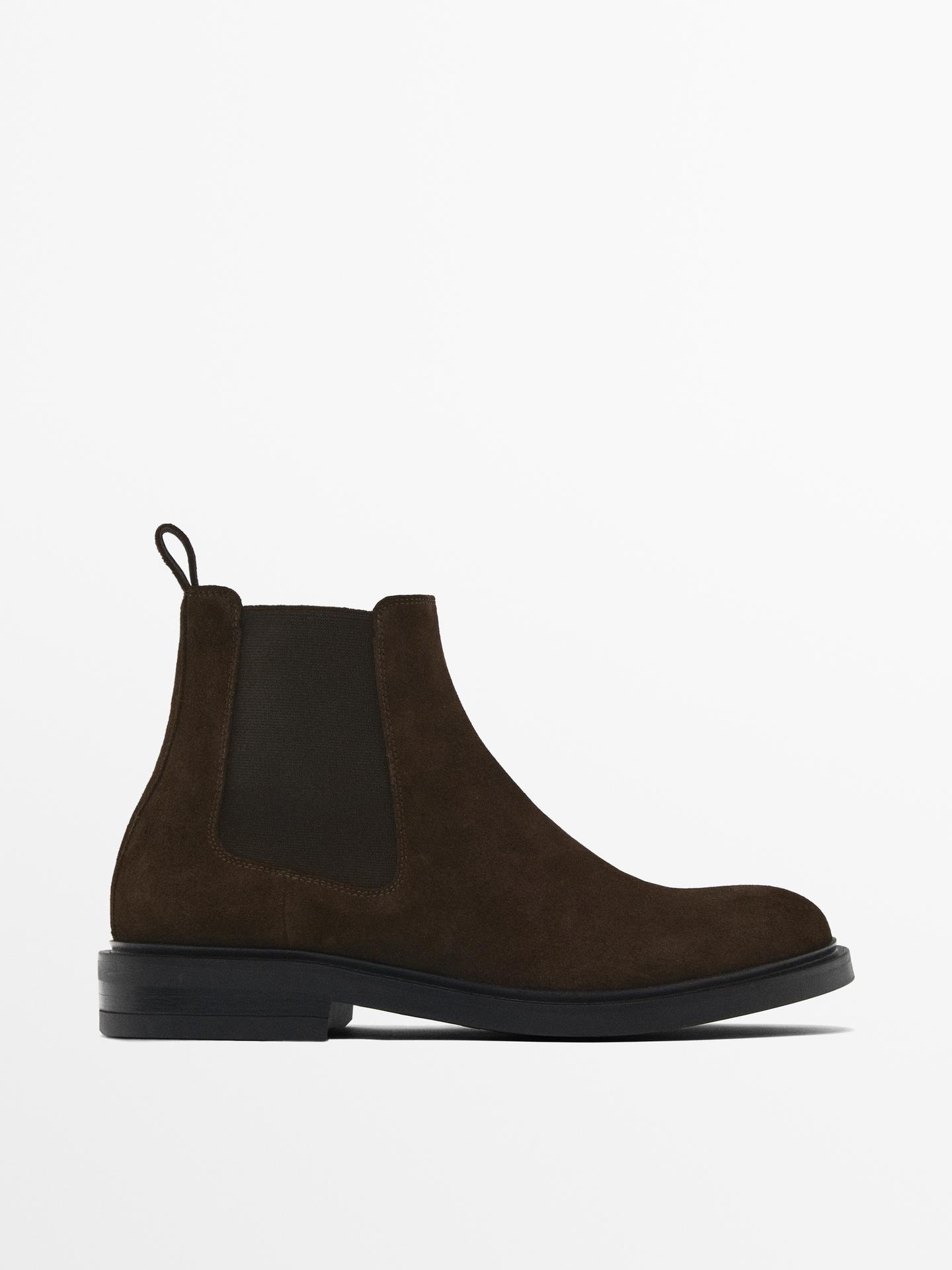 Stiefeletten Aus Rauleder Mit Elastischem Schaft · Braun · Schuhe Massimo Dutti