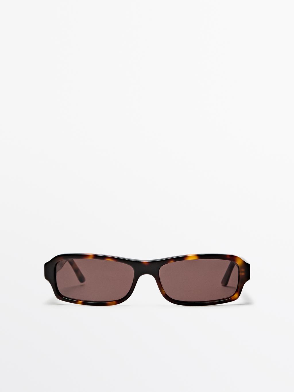 Rectangular tortoiseshell-effect sunglasses · Brown · Sunglasses ...