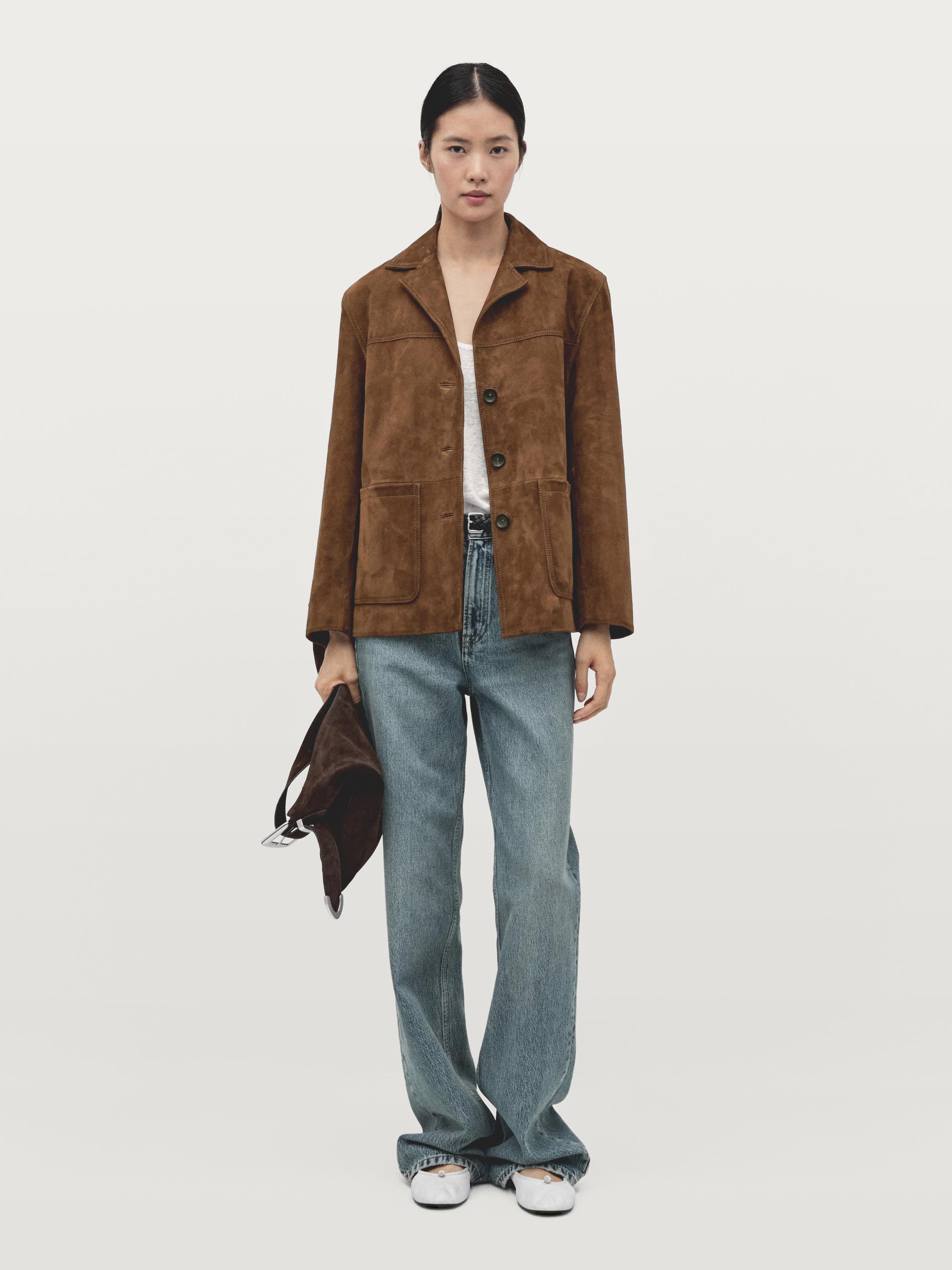 Suede leather blazer with topstitching · Brandy · Bomberâ Jacket ...