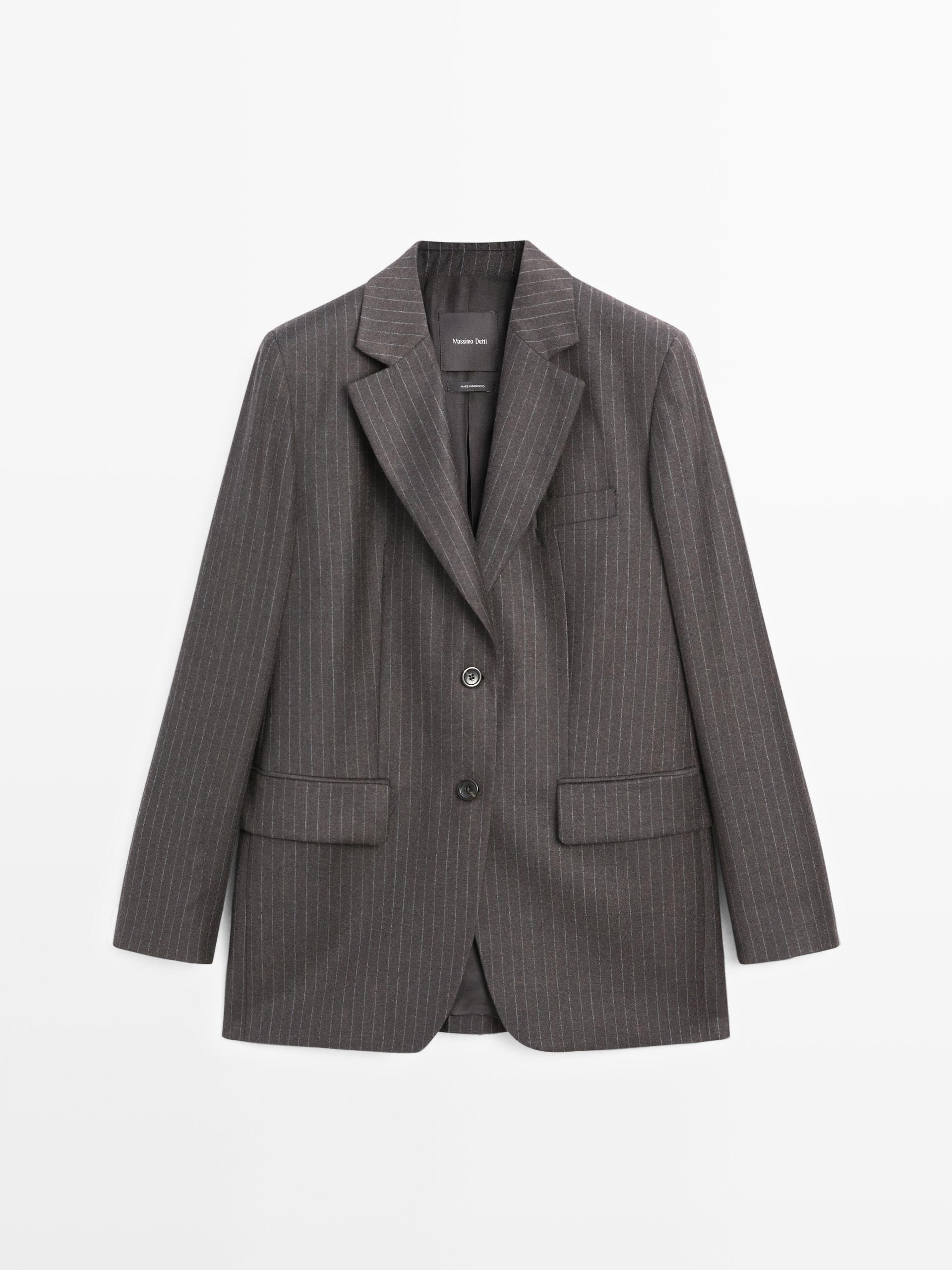 Sacou din lână 100% cu dungi fine · Ciocolatiu · Dressy | Massimo Dutti