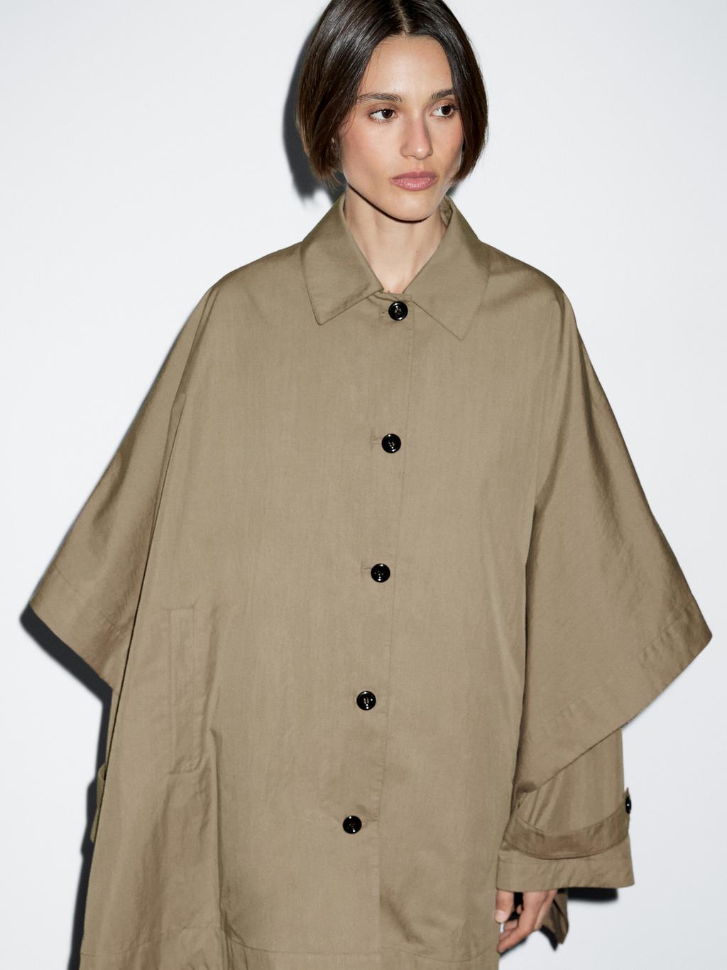 Cape trench coat with long sleeves · Beige · Coats And Jackets ...