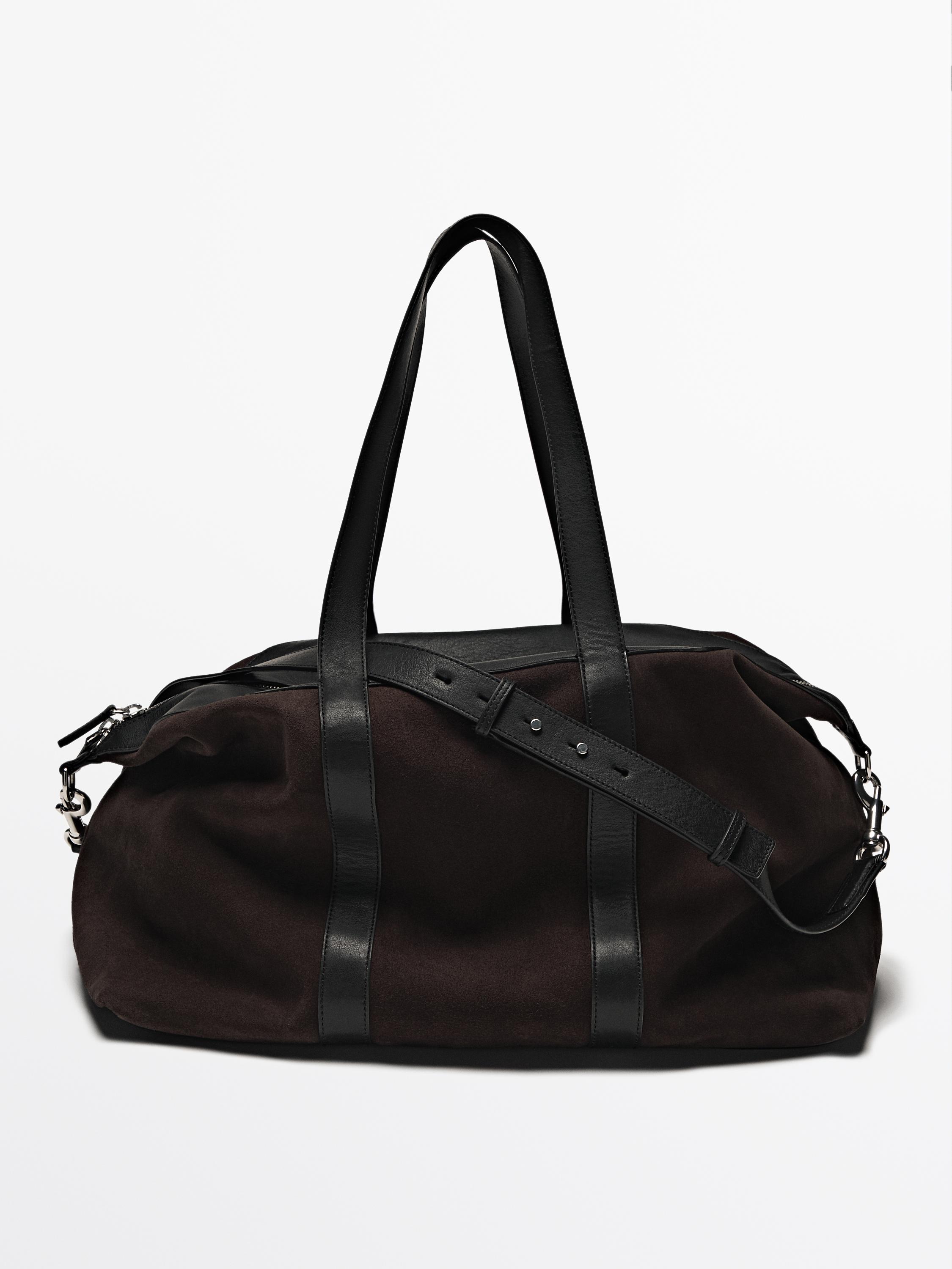 Split suede boxer duffle bag · Brown · Accessories | Massimo Dutti