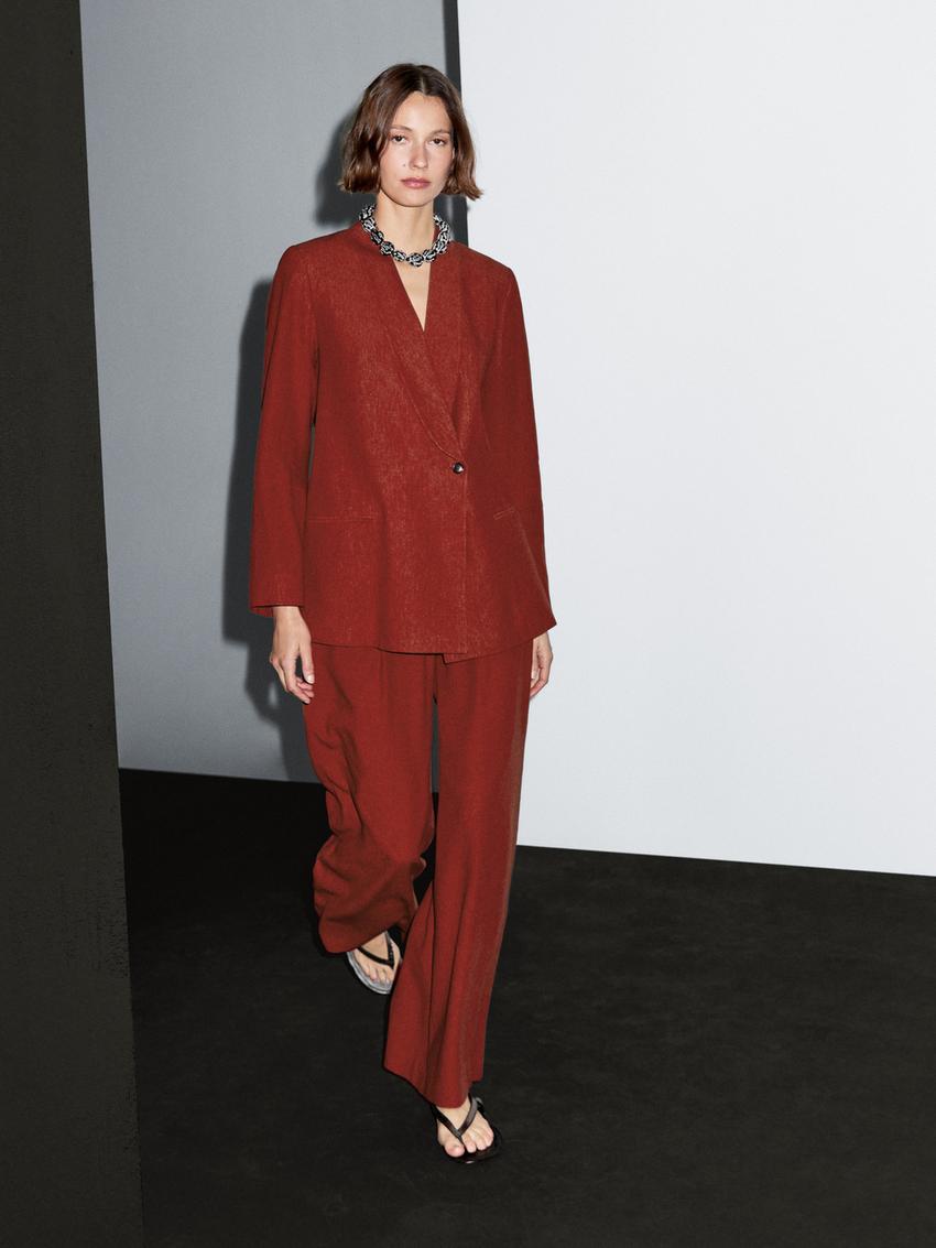 Blazer lin à col smoking · Rouge · Habillé | Massimo Dutti