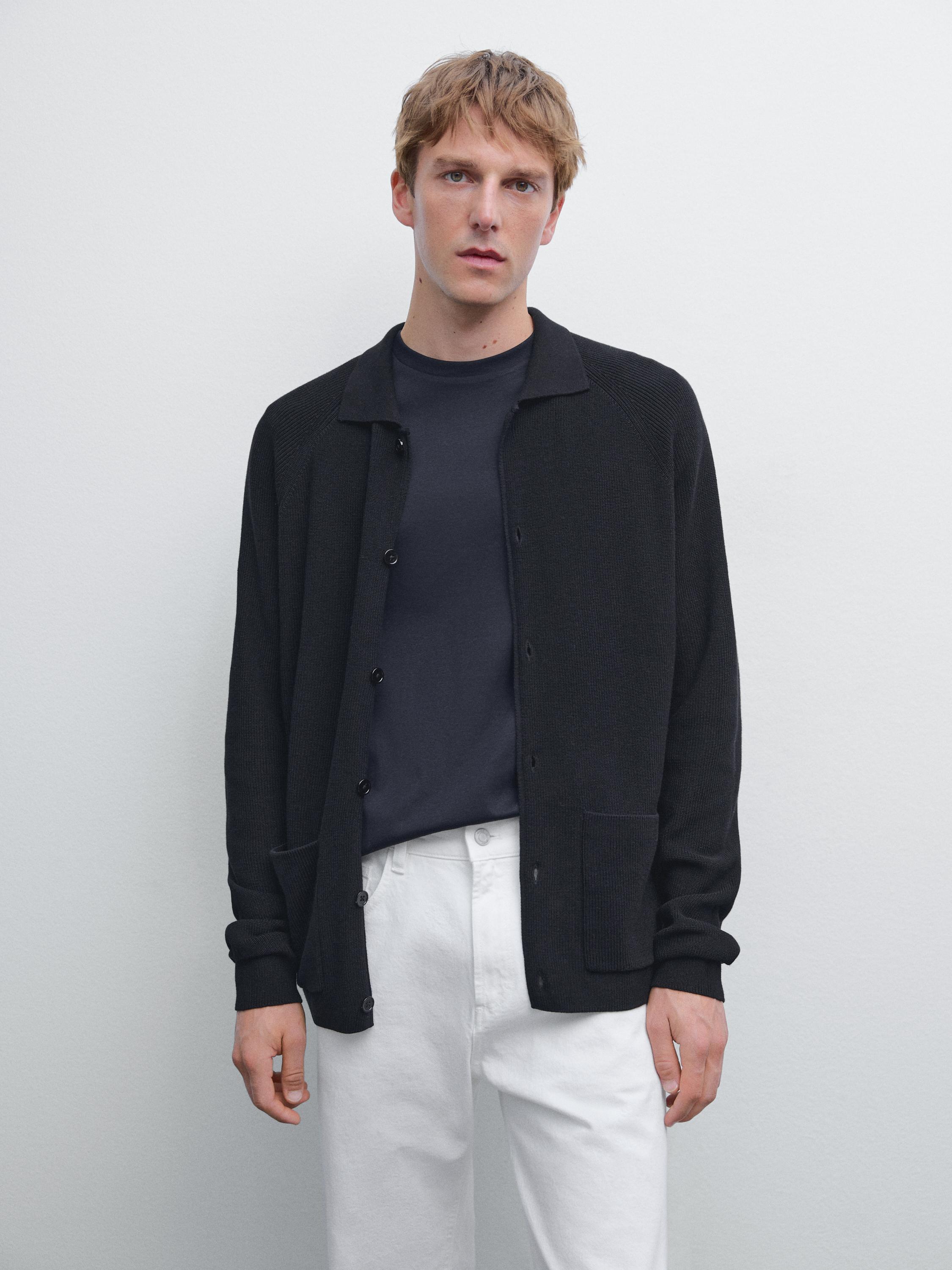 Cotton knit cardigan with buttons · Navy Blue, Black · Cardigan ...