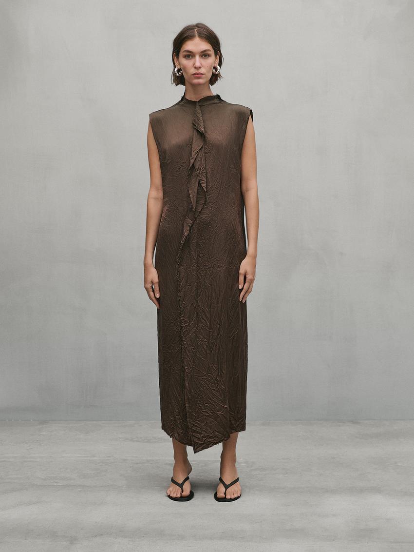 Robe midi à volant cupro - Studio · Marron · Habillé / Robes Et Combinaisons | Massimo Dutti