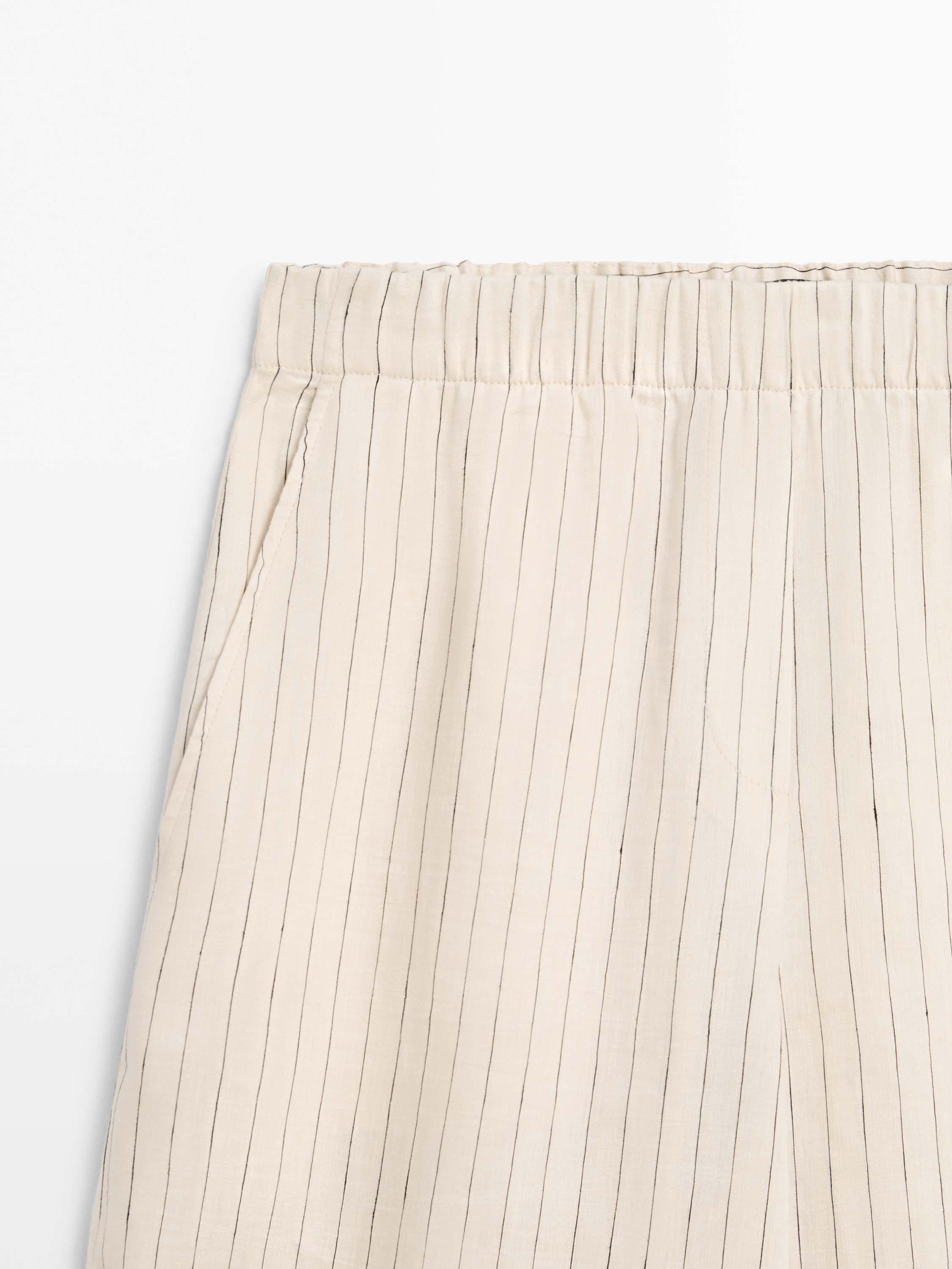Pantalón raya diplomática mezcla lino · Crudo · Pantalón | Massimo Dutti