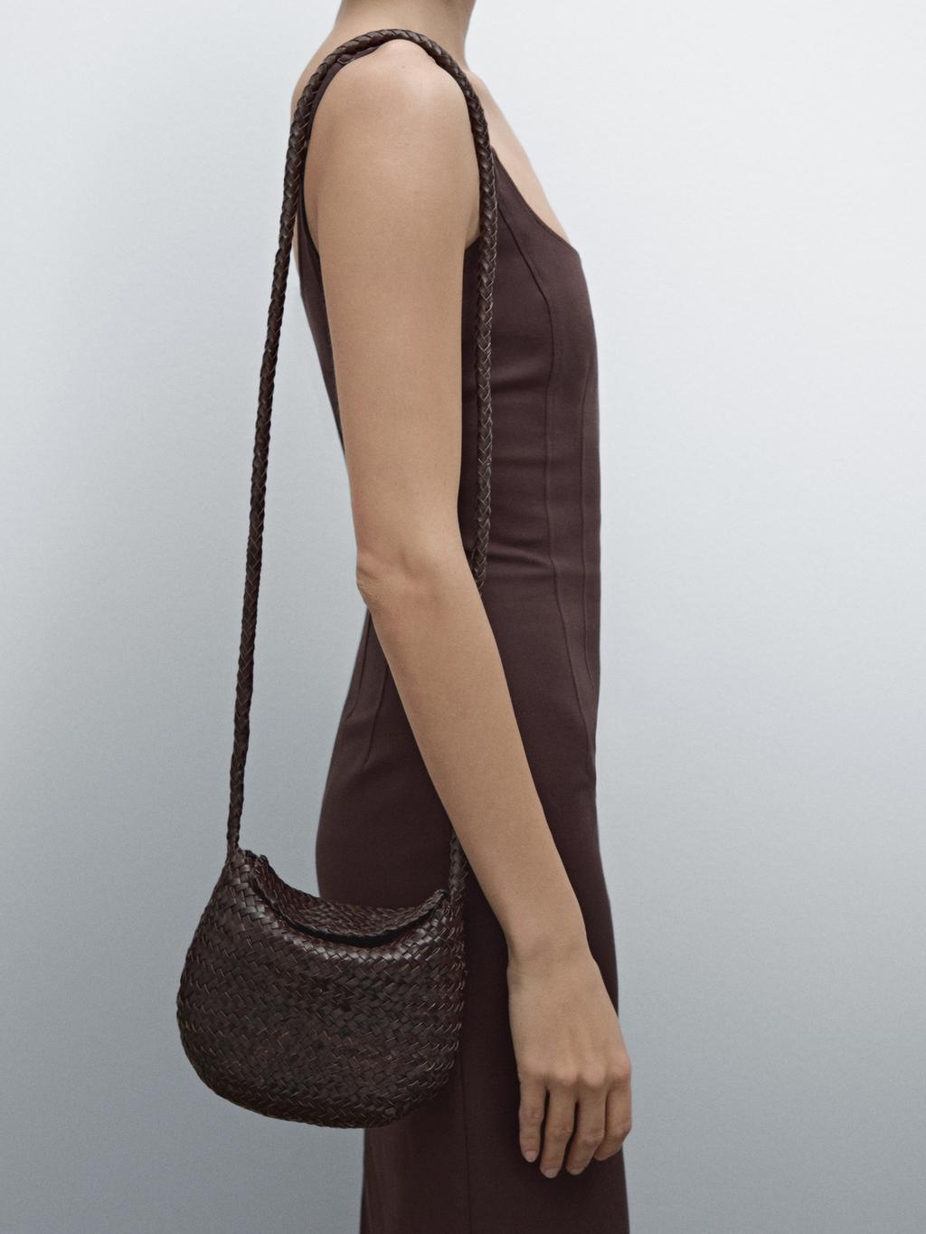 Braided leather shoulder bag · Marrone, Cuoio, Nero · Accessori ...