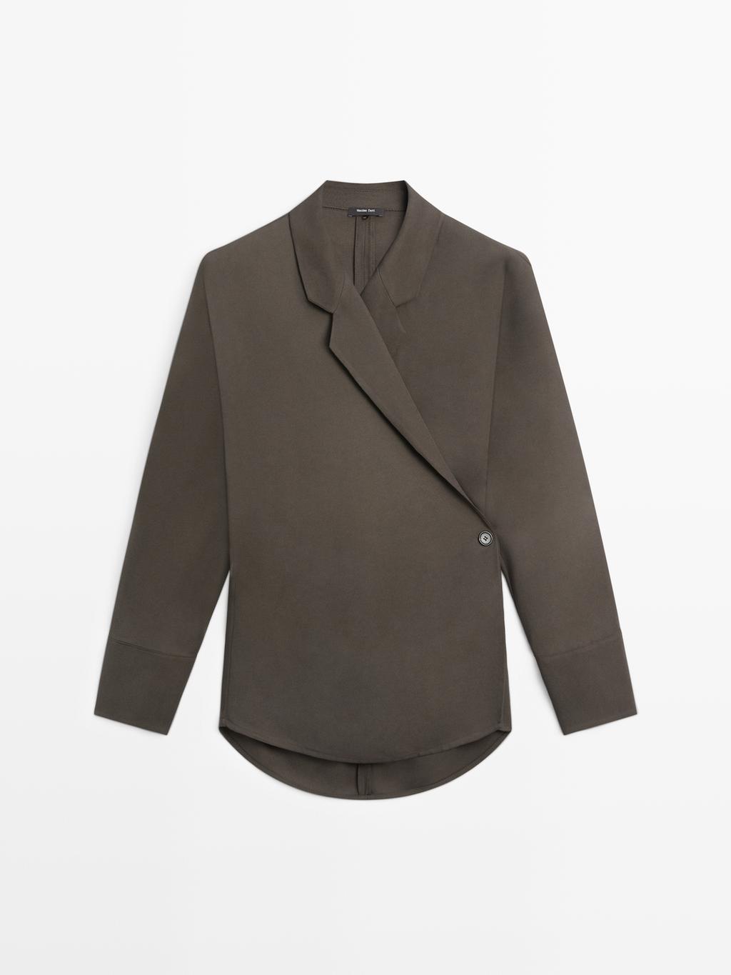 Sobrecamisa fluida cruzada · Verde Grisáceo · Blazer | Massimo Dutti