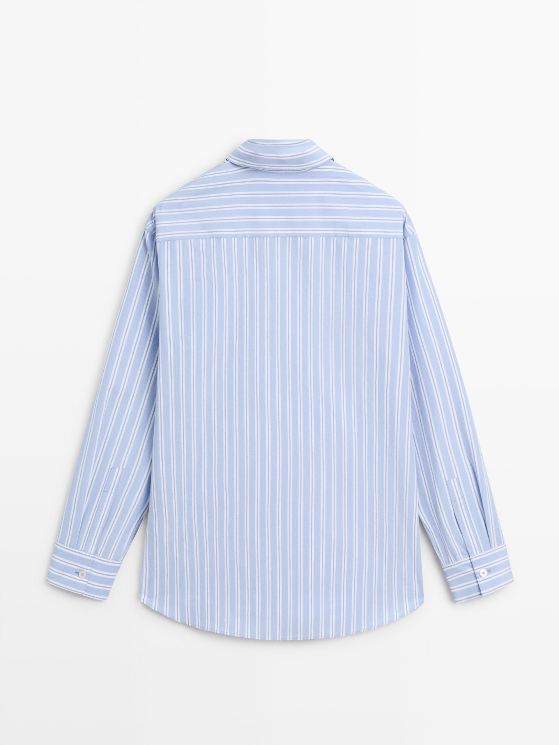 Camisa às riscas de algodão · Azul · Camisaria | Massimo Dutti