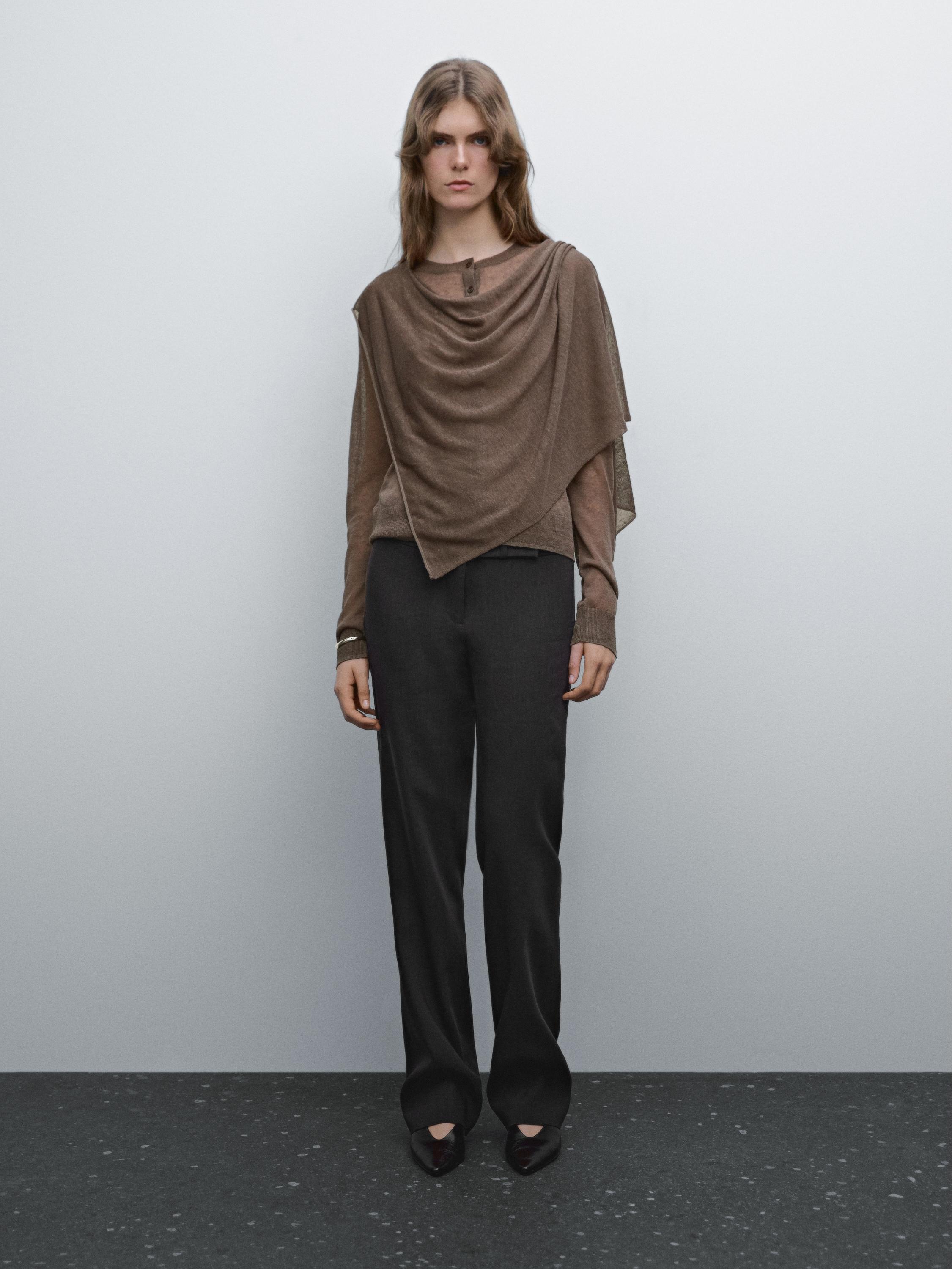 Càrdigan punt detall fulard mescla lli · Marró · Jerseis I Càrdigans ...