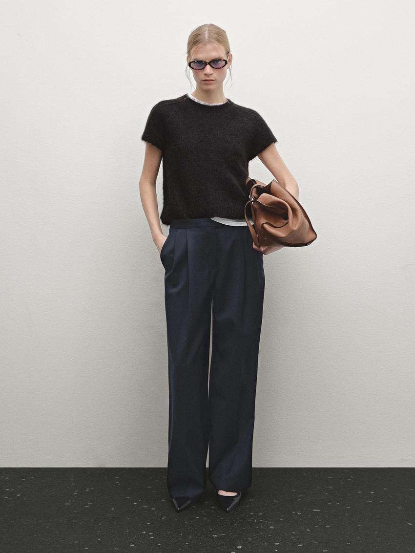 Alpaca blend knit short sleeve sweater · Mocha, Cream · Sweaters And ...