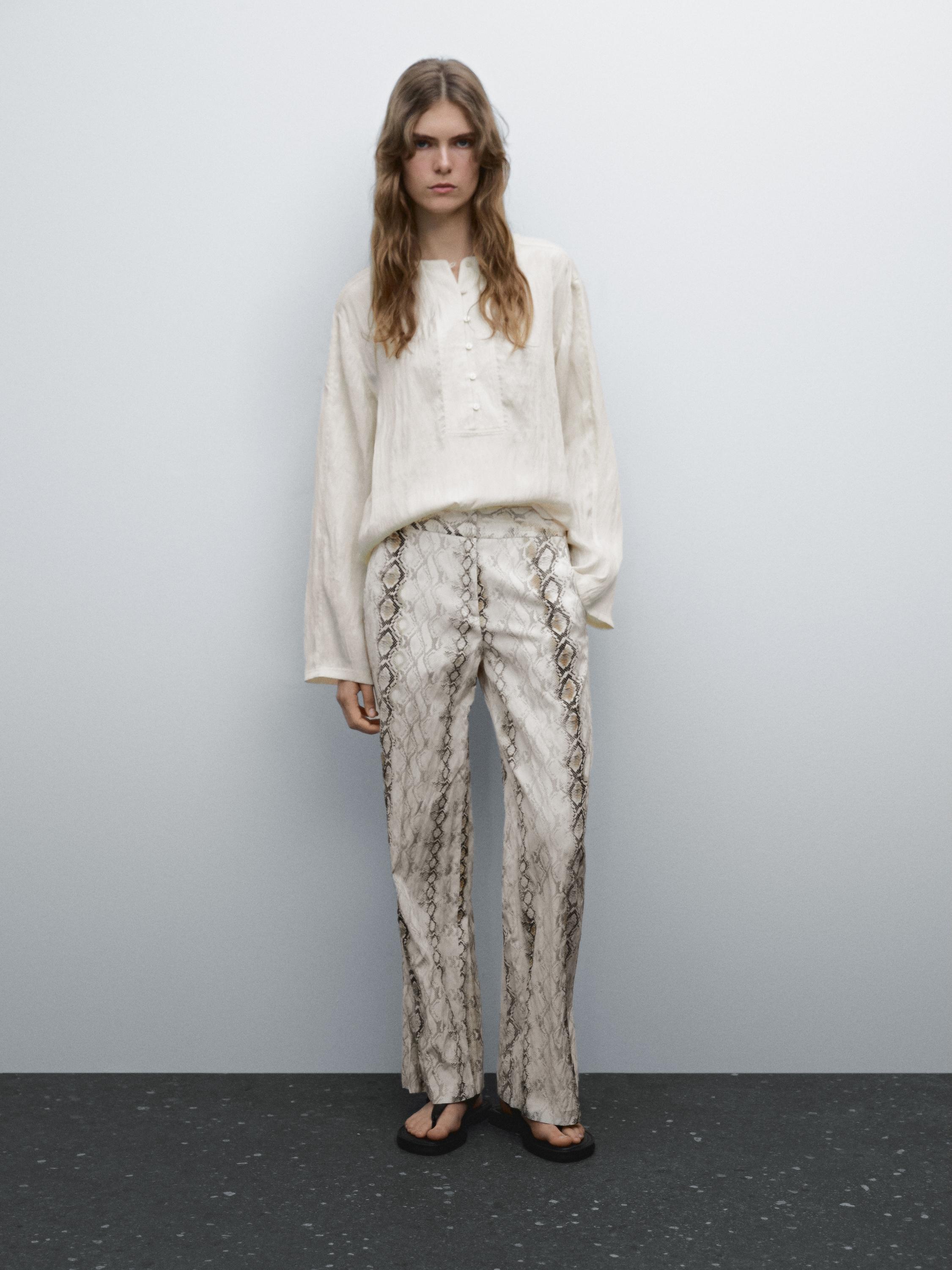 Flowing shirt with button detail on the chest · Cream · Shirts ...