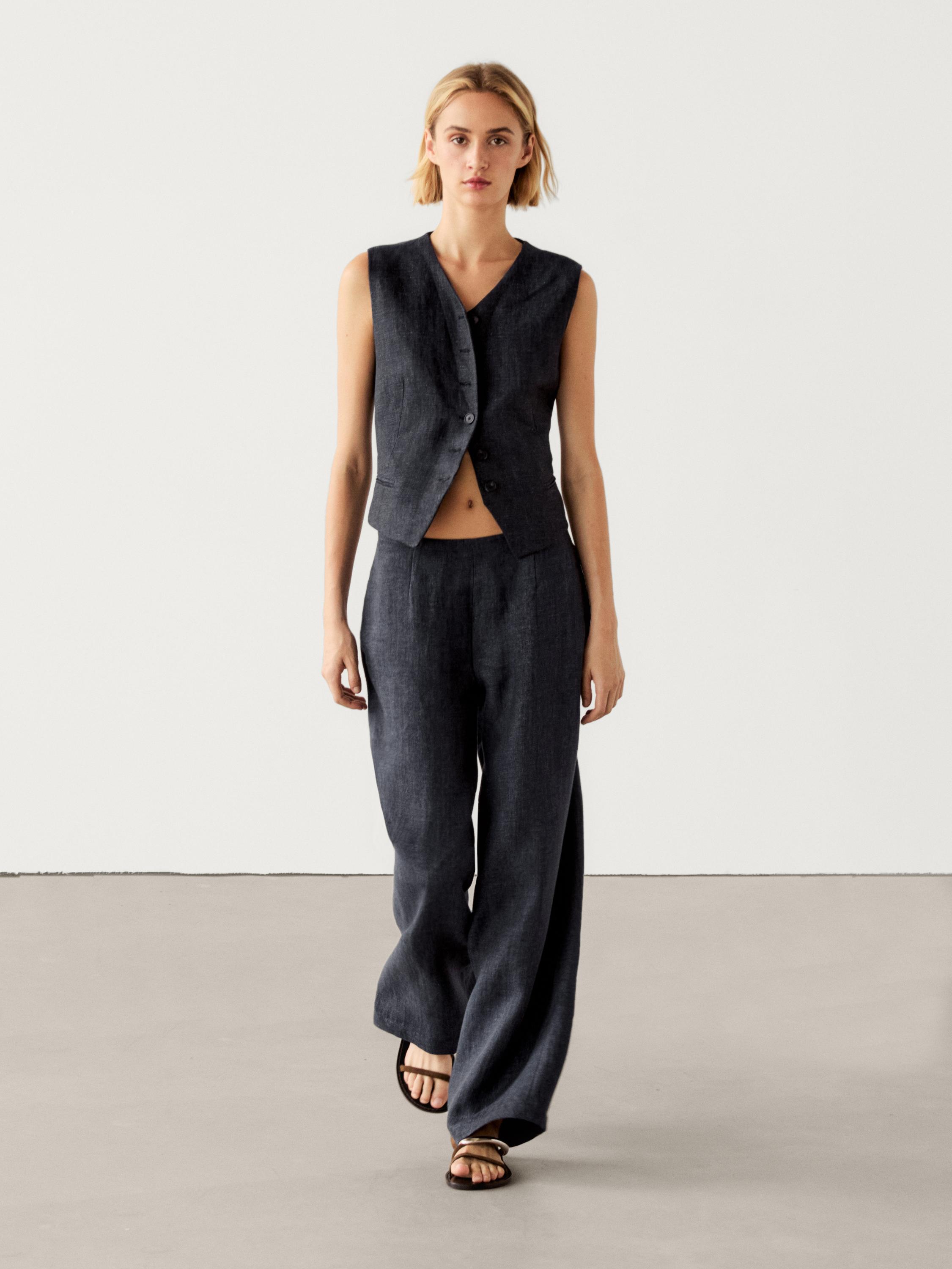 100% linen barrel co-ord trousers · Dark Navy · Dressy | Massimo Dutti