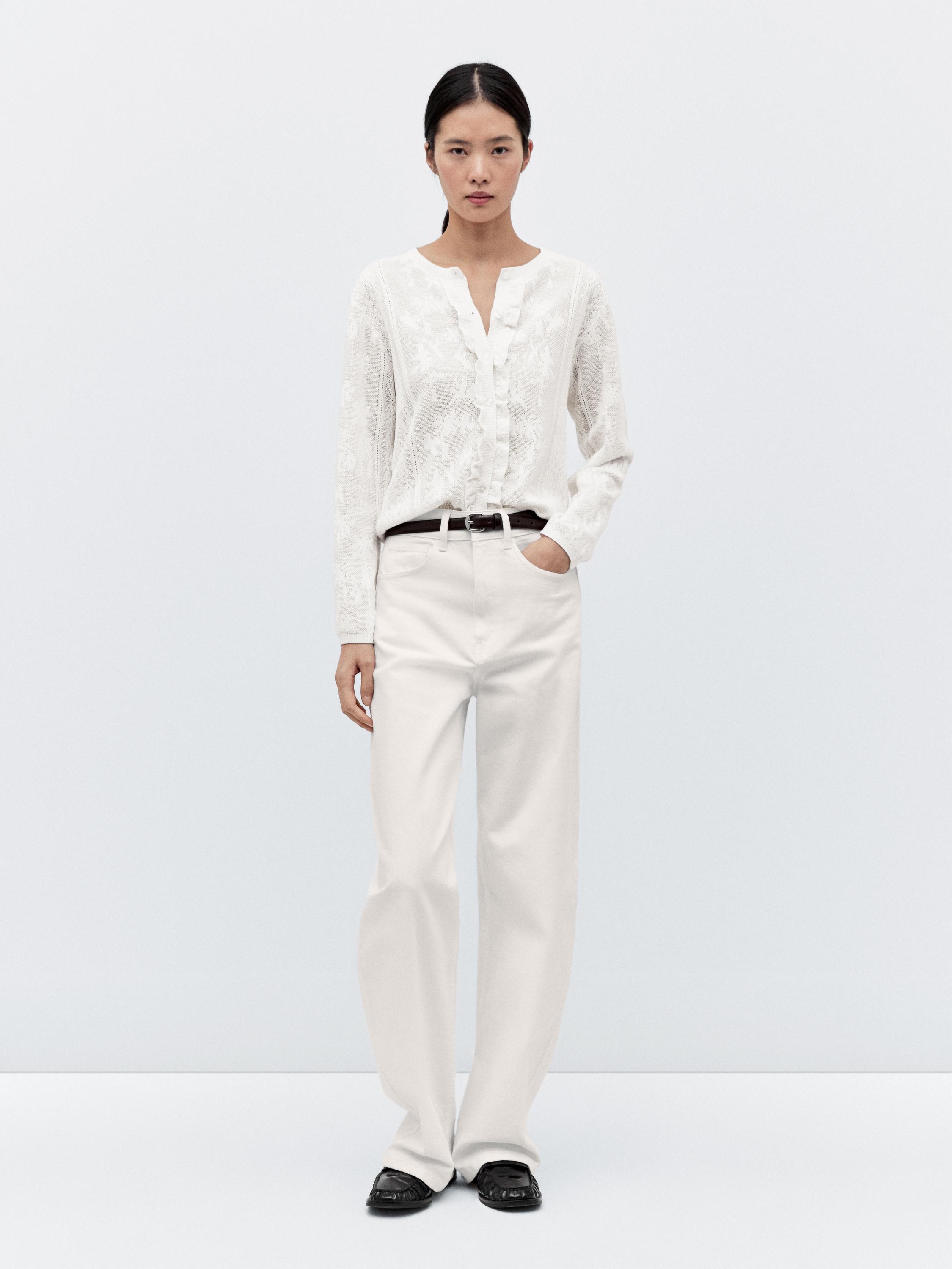 Cardigan a maniche lunghe traforato · Ecru · Top E Altri Capi | Massimo ...