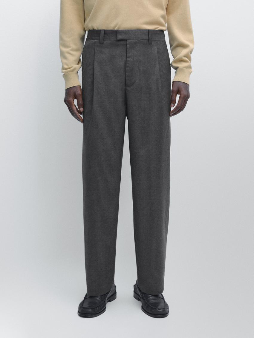 Pantalón pinzas mezcla lana · Gris · Pantalón | Massimo Dutti