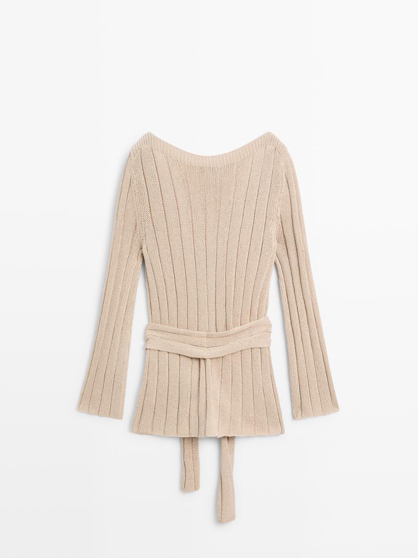 Cotton blend knit boat neck sweater · Beige · Sweaters | Massimo Dutti
