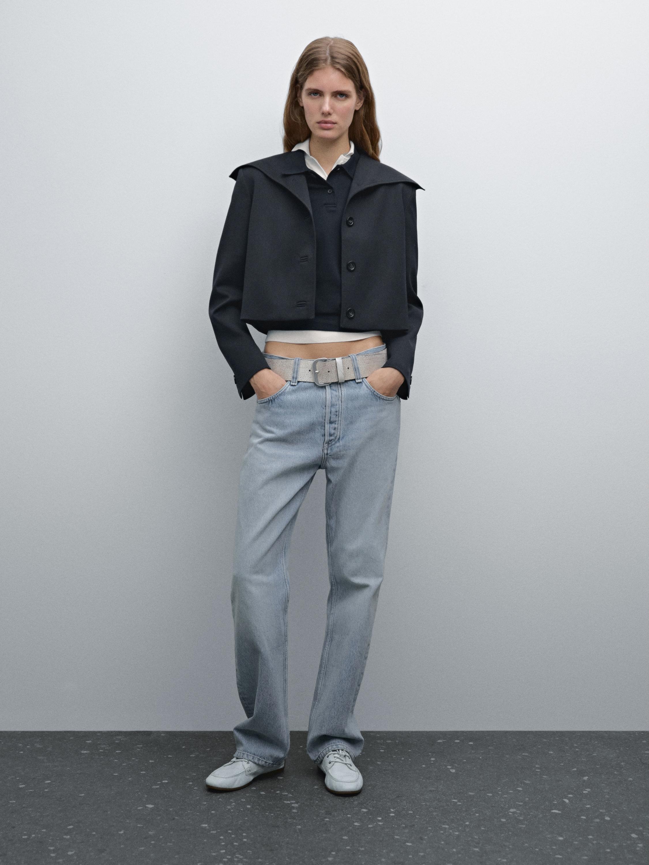 Wool blend sailor collar jacket · Navy Blue · Dressy | Massimo Dutti