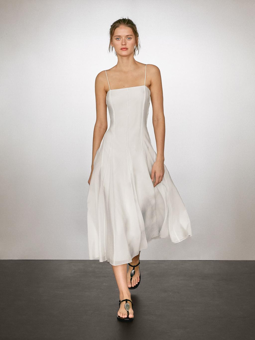 Robe midi bretelles fluide · Cru · Habillé / Robes Et Combinaisons | Massimo Dutti