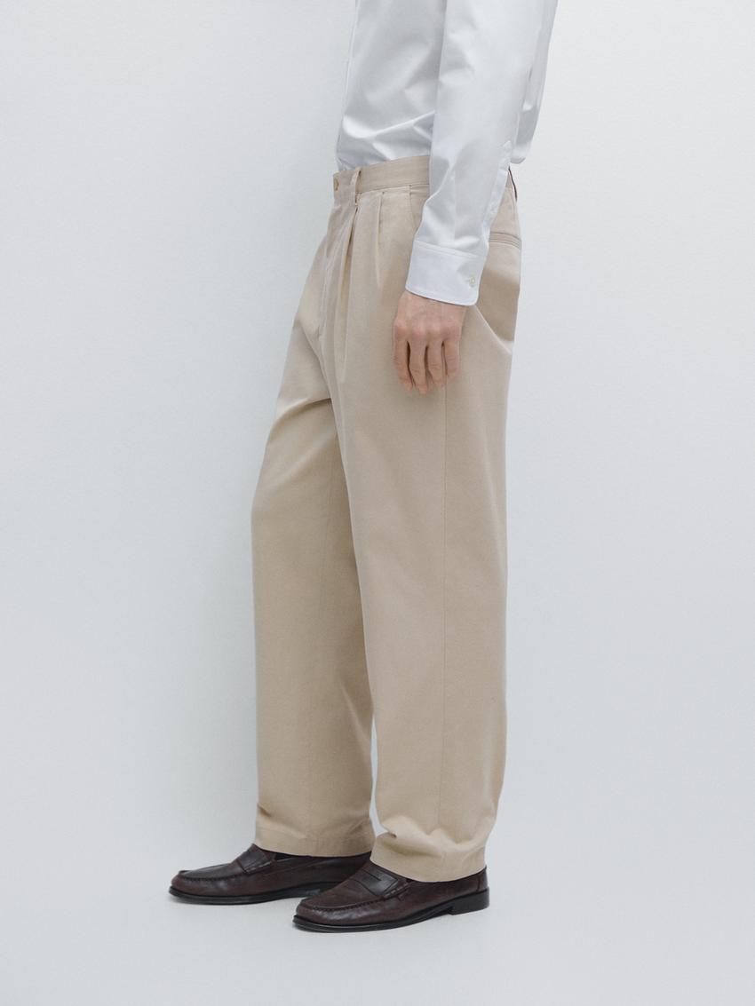 Pantalón pinzas mezcla algodón · Beige · Pantalón | Massimo Dutti